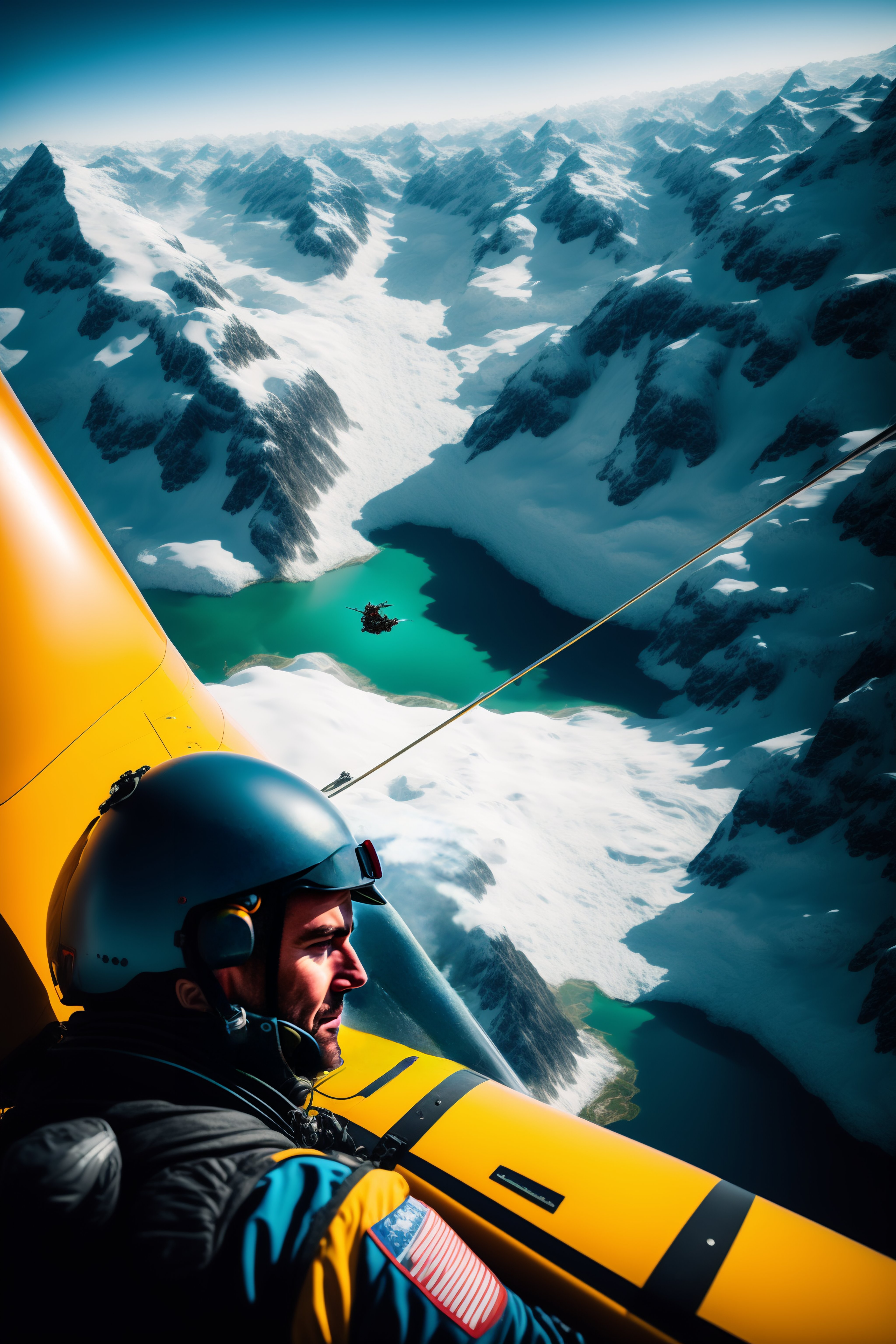 Lexica - Portrait of a pilot flying over the swiss mountains in a plane
