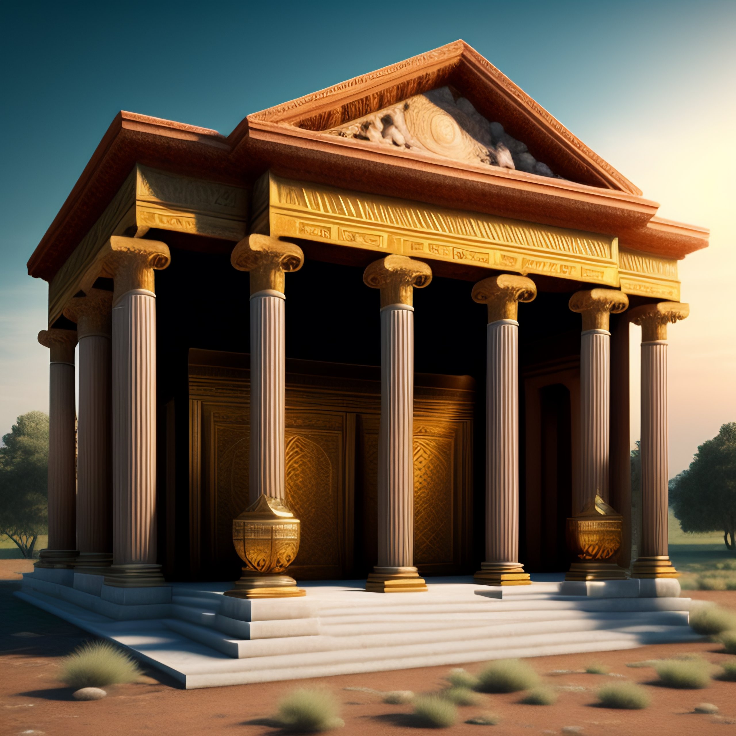 Lexica - Realistic photo of an ancient roman mausoleum, full of gold ...
