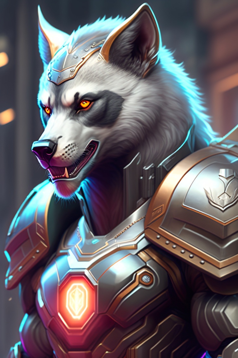 Lexica - Portrait painting of a cybernetic grey werewolf with power ...