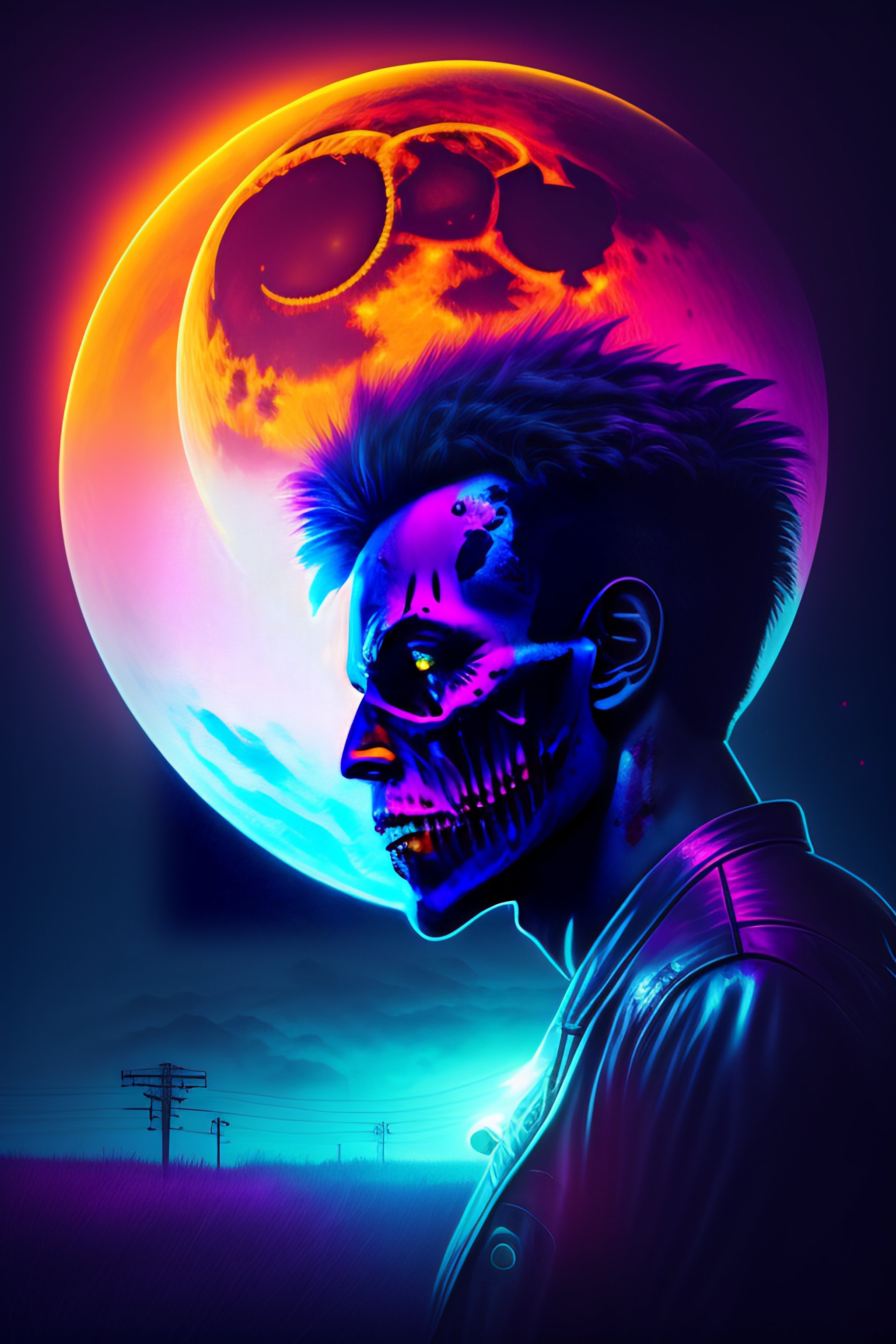 Lexica - Synthwave zombie with moon background, sharp focus,