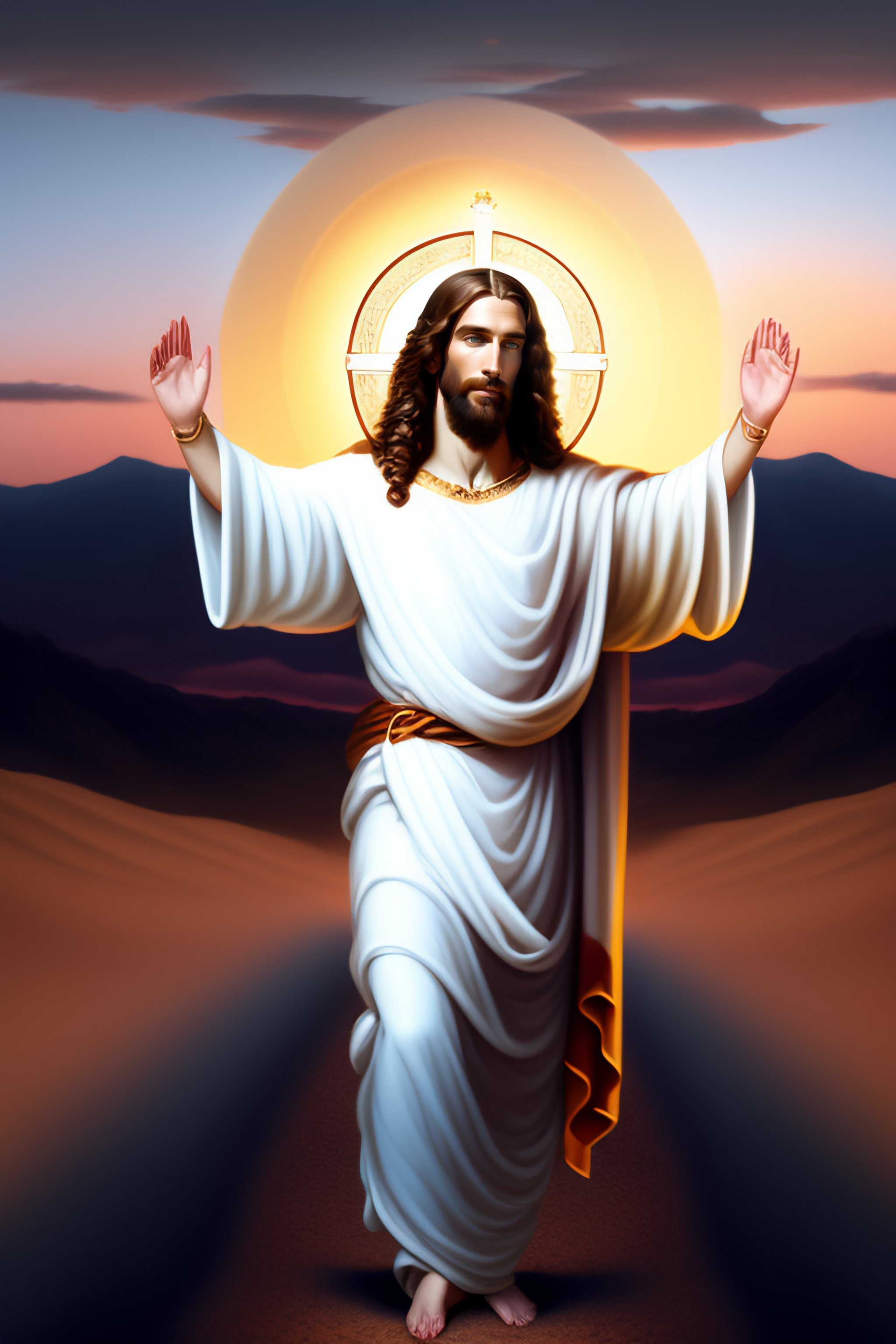 Lexica - Full body photo ofJesus Christ with open hands majestic