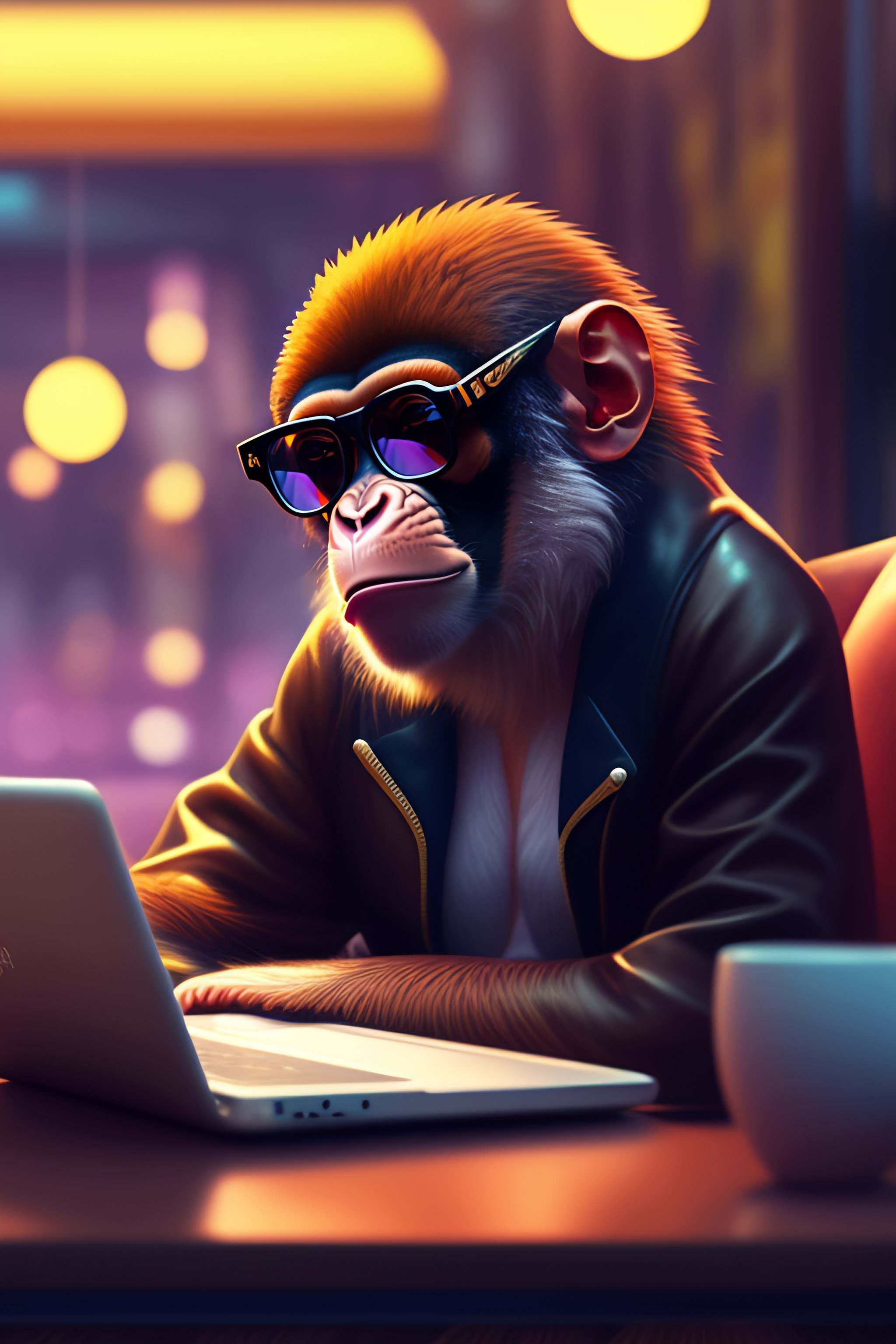Lexica - A monkey with black wayfarer glasses sitting psychedelic ...