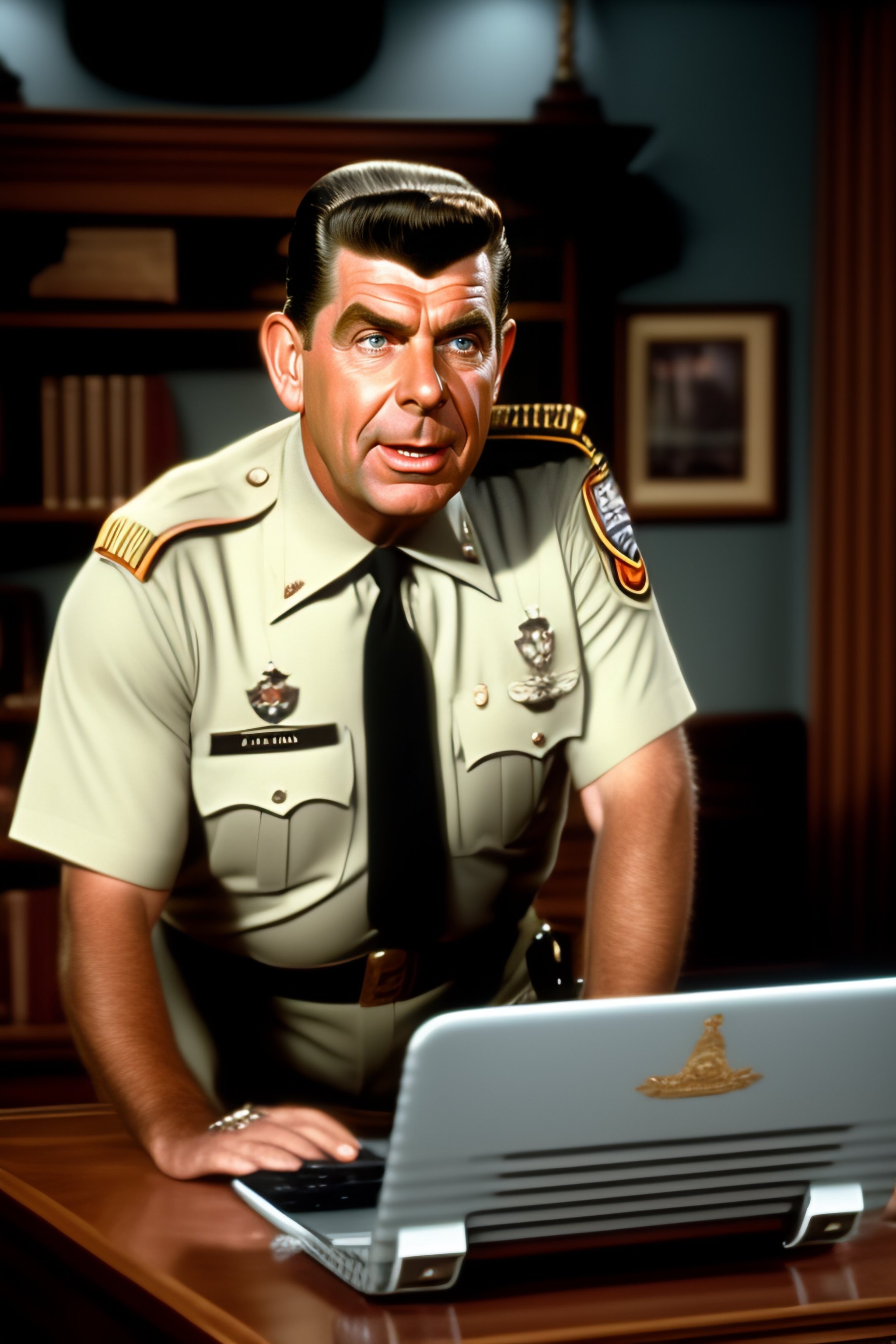 Lexica - Andy Griffith, as ben matlock, using a laptop. photo realistic. funny.
