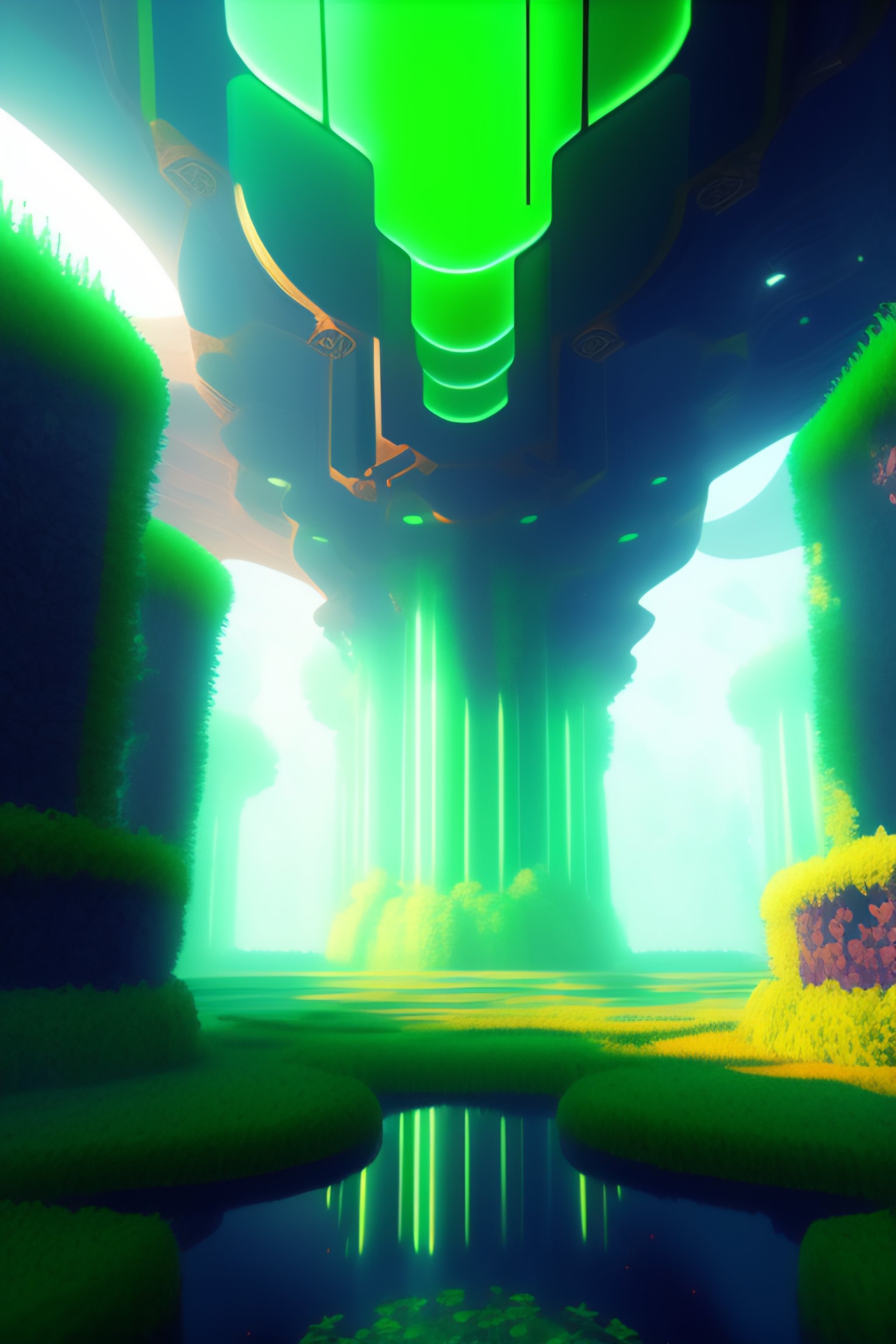 Lexica - Lush green garden dramatic perspective organic 3 d fractal ...
