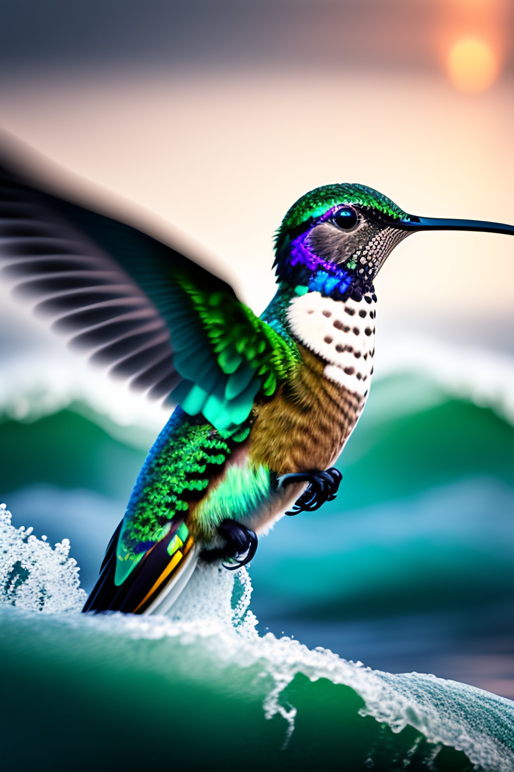 Lexica - Hummingbird with ocean waves in the background