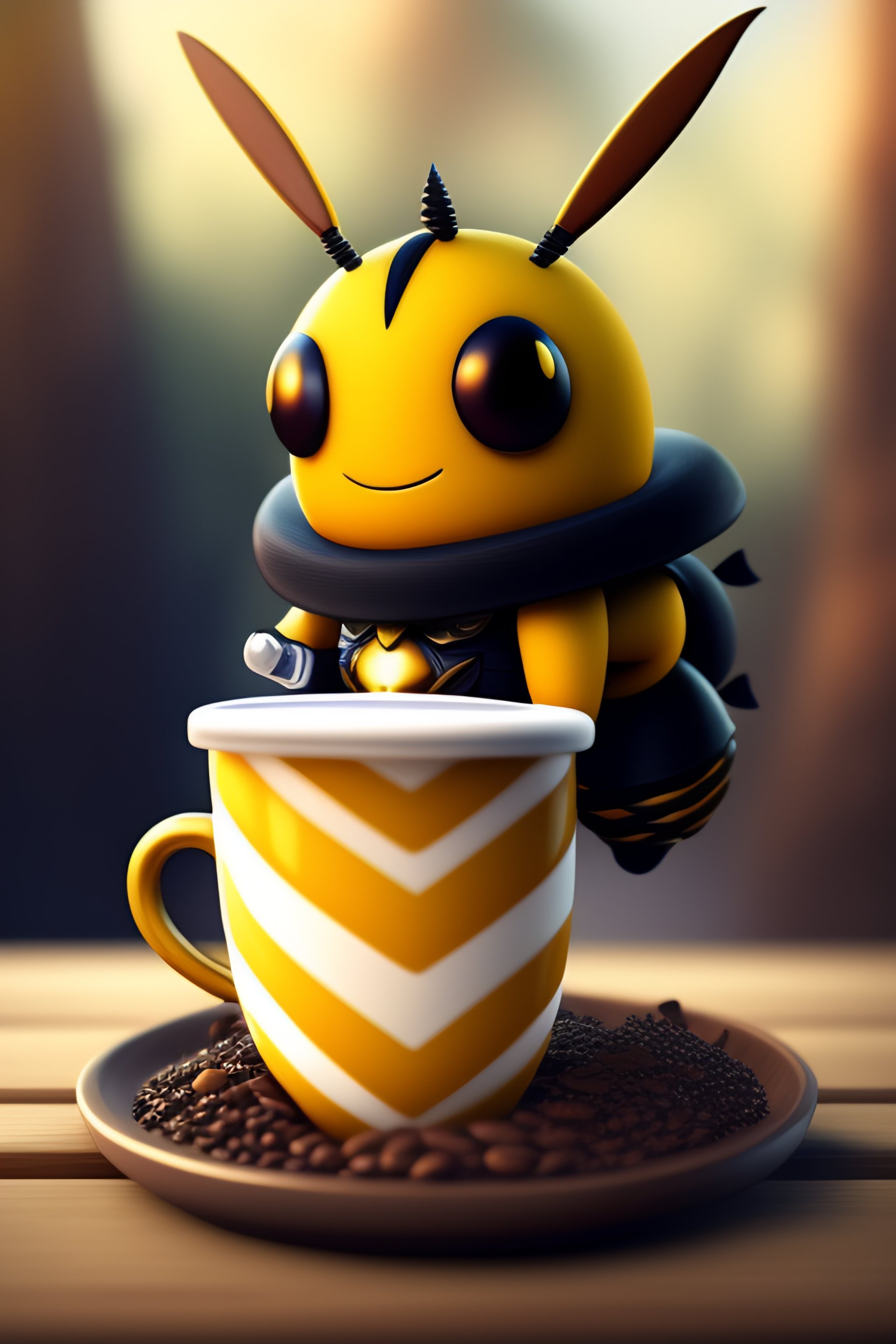 Lexica - Cartoon bee knight looks like Beedrill with a cup of coffee ...