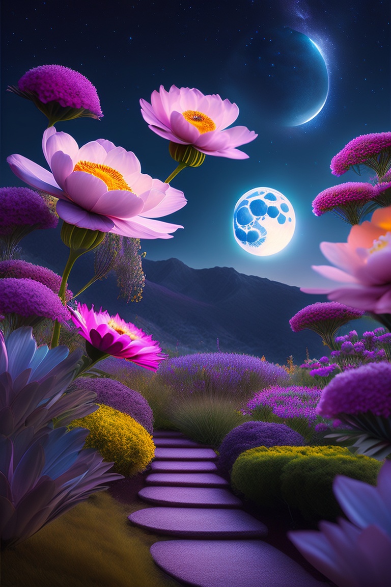 Lexica - Lunar Blooms A similar photo of a stunning flower garden where ...