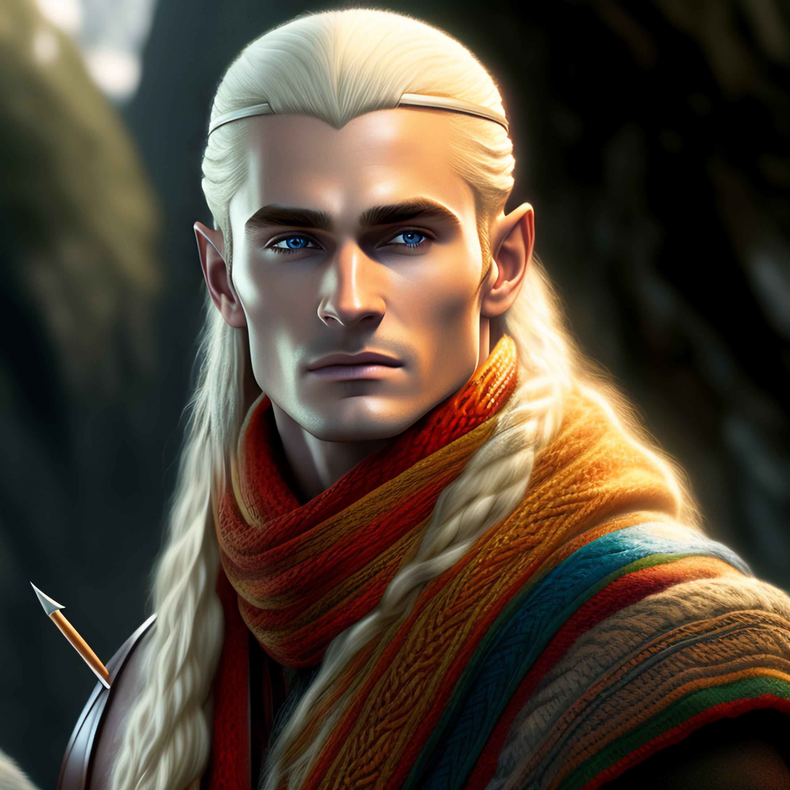 Lexica - Legolas knitting, male Elf with blonde hair knits a scarf, Lord of the Rings ...
