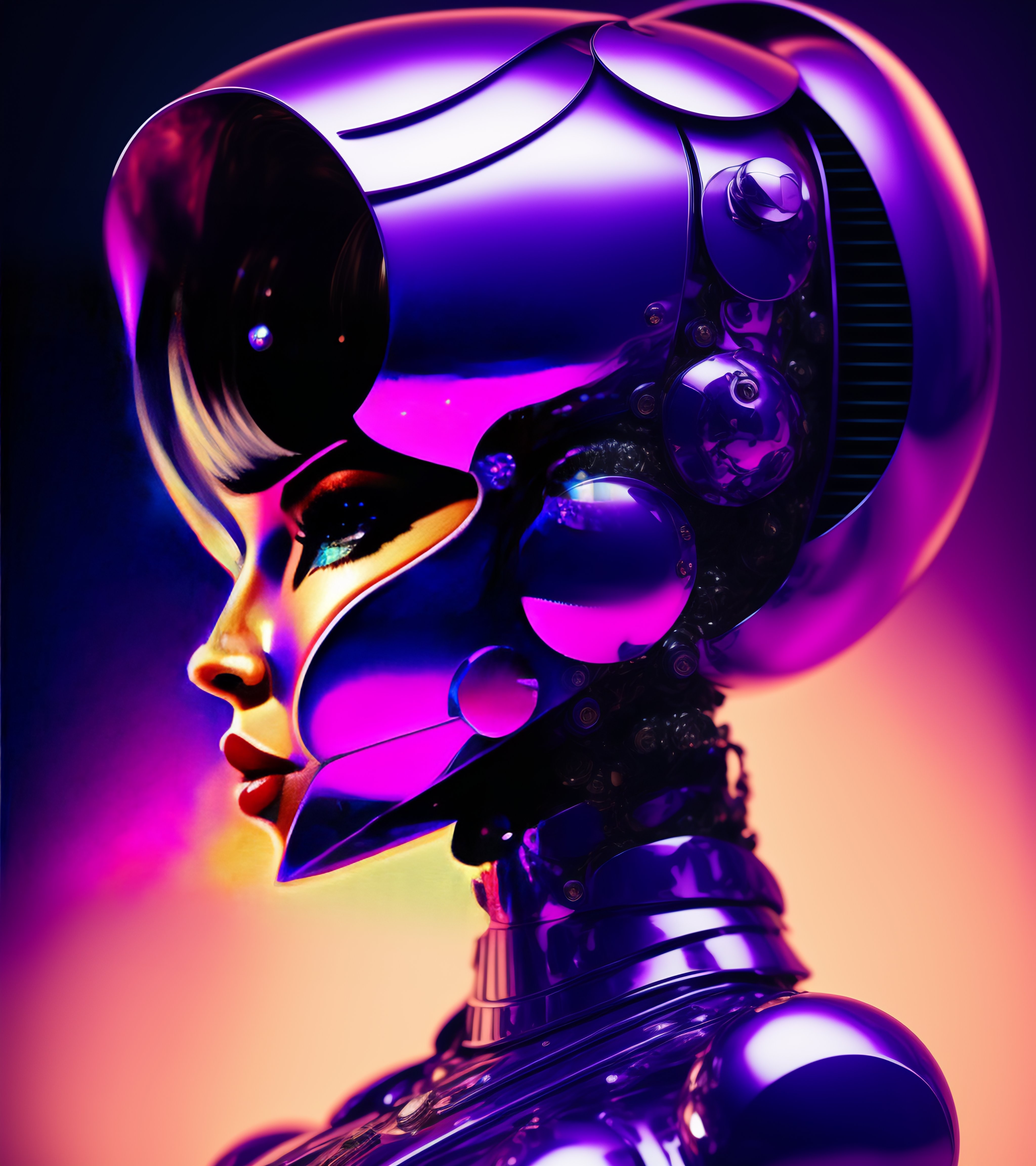 Lexica - Portrair a metallic purple girl robot whith th moon