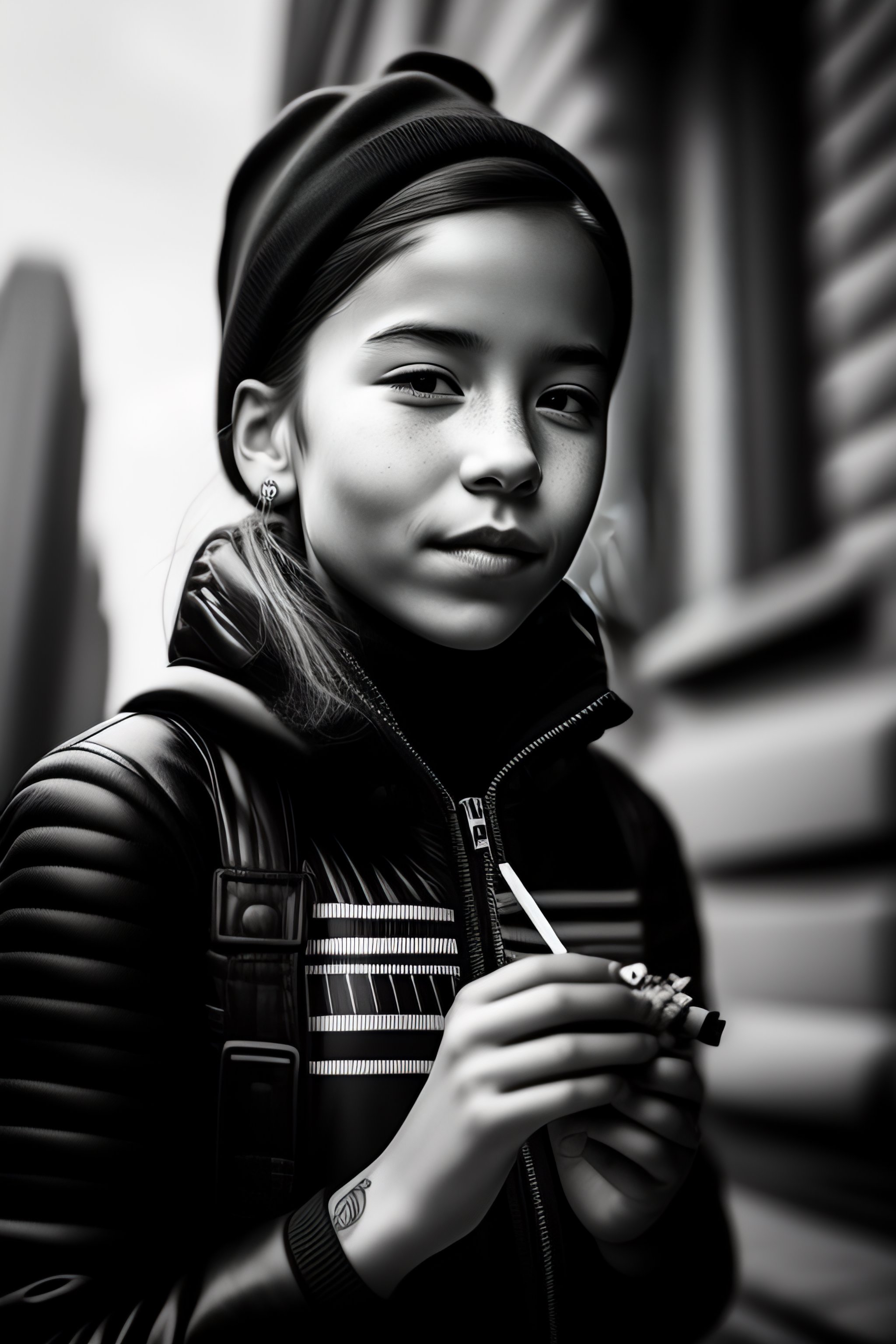Lexica - Black and white picture of a tattooed young girl smooking a ...