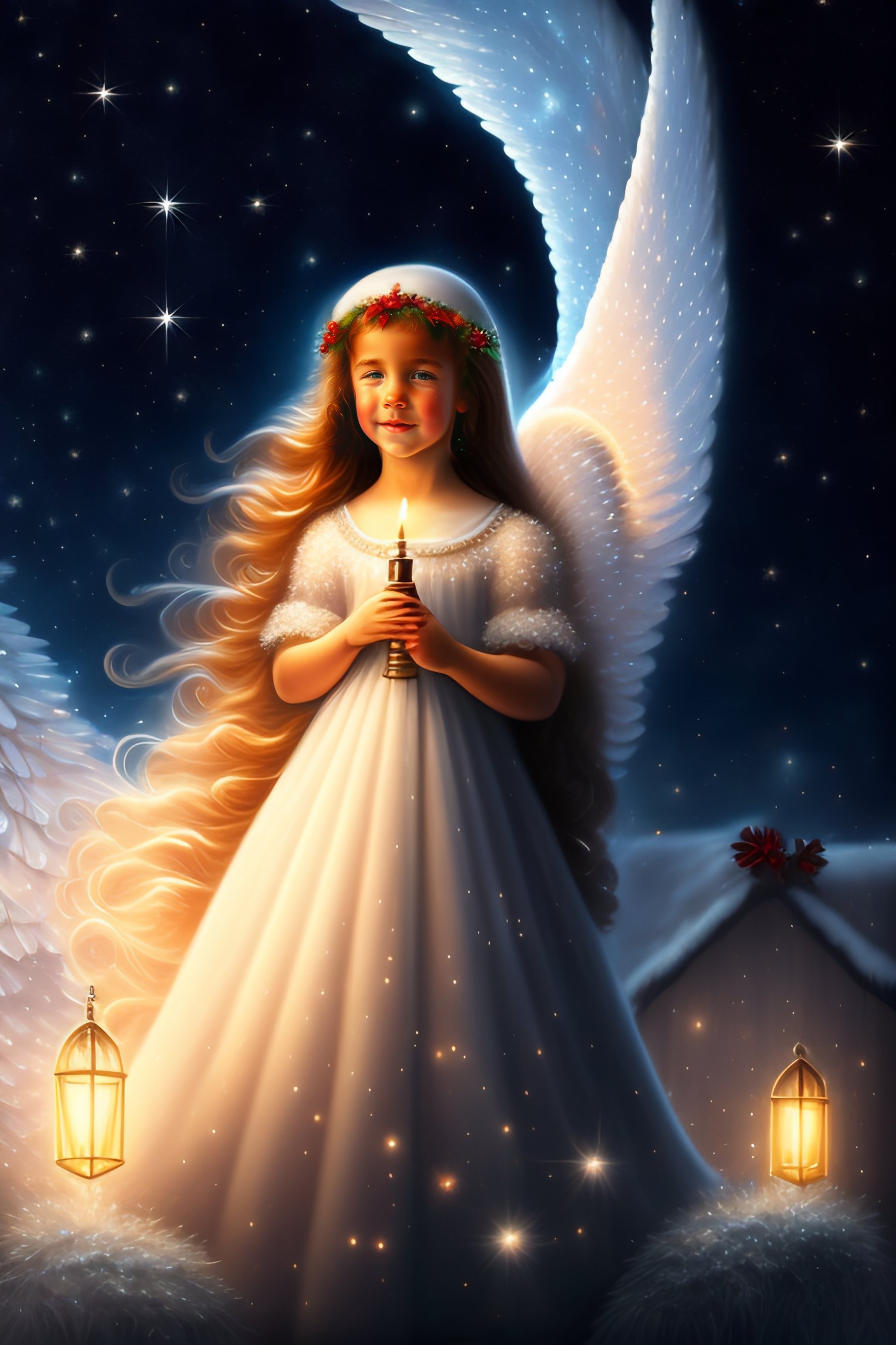 Lexica - Angel, christmas, night, stars, bell