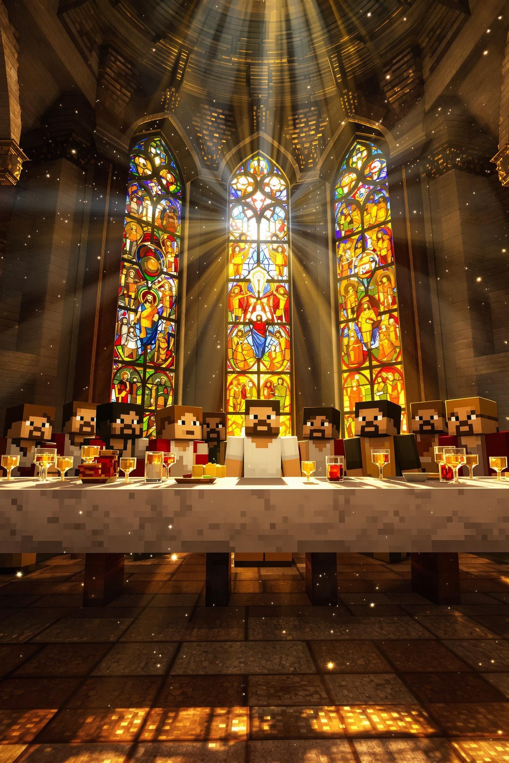 Lexica - Minecraft version of the last supper, ray tracing enabled