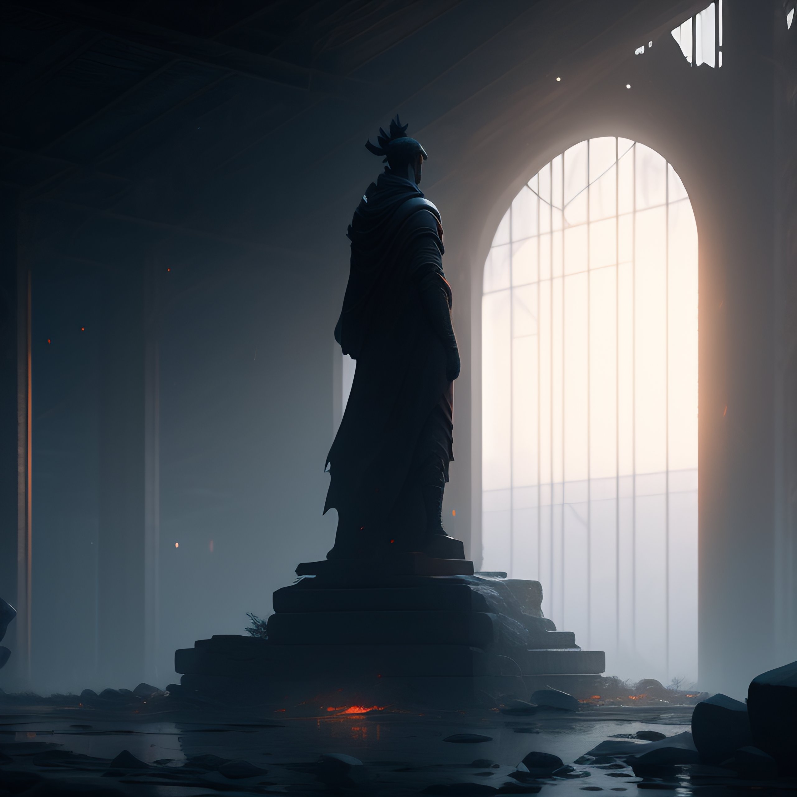 Lexica - Close up, top view of a huge stone statue broken into pieces ...