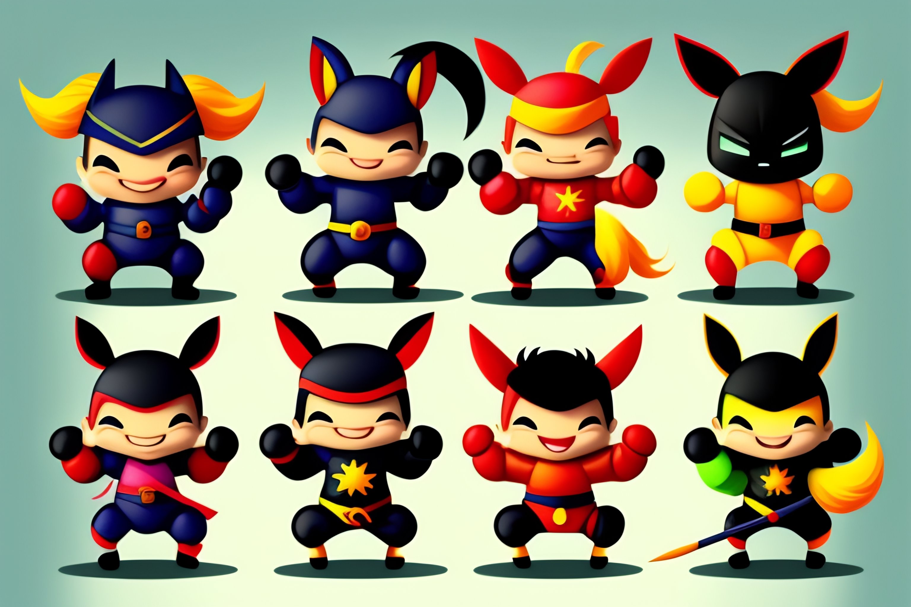 Lexica - A set of cartoon strong little donkey ninja in various ...