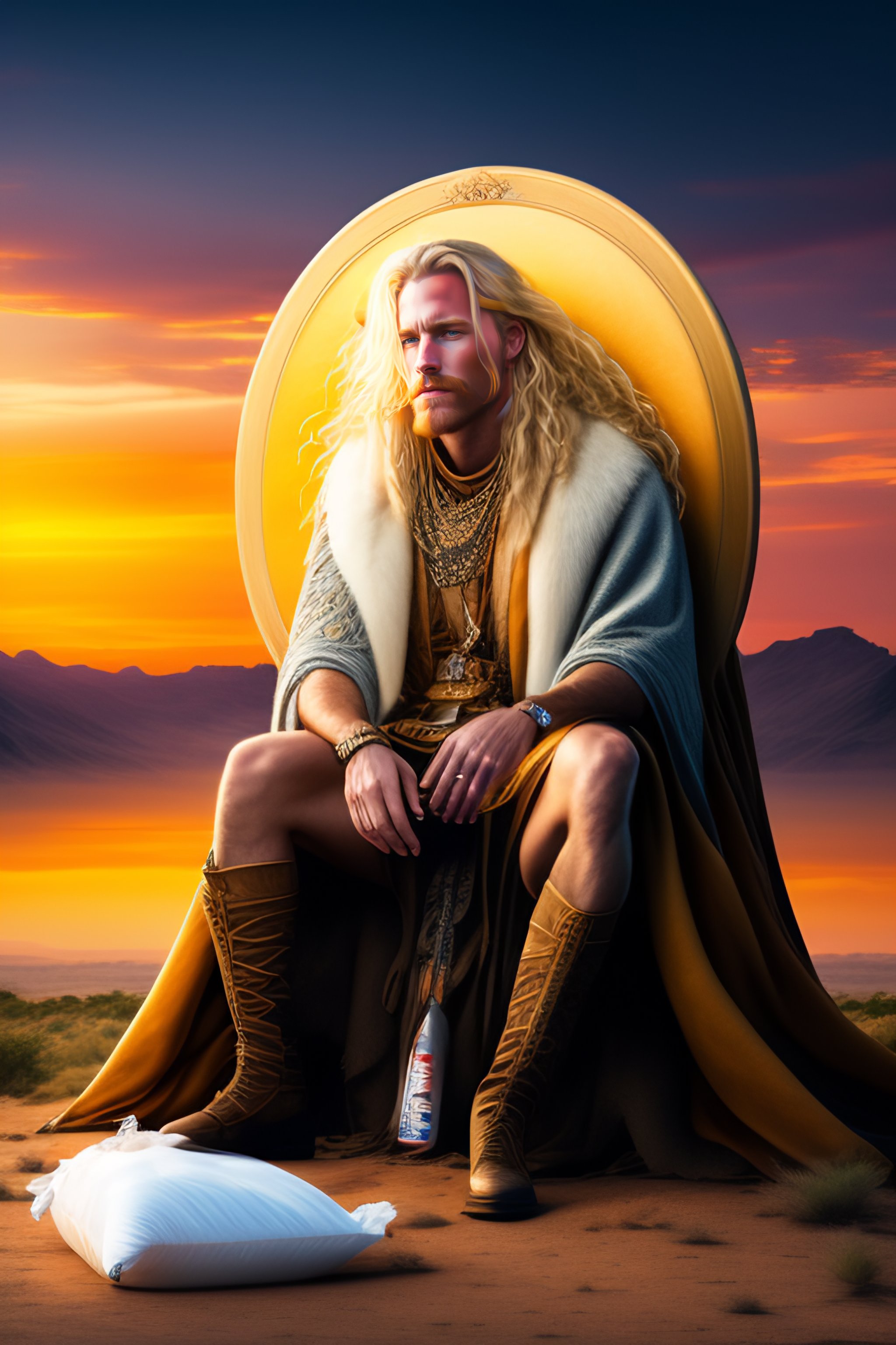 Lexica - A portrait of a blond hobo, as a king, dressed all white ...