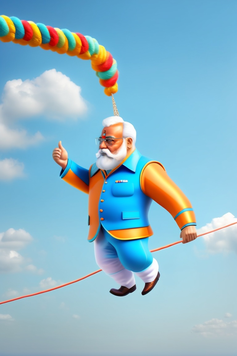 Lexica - Indian prime minister Narendra Modi is walking on a rope with ...