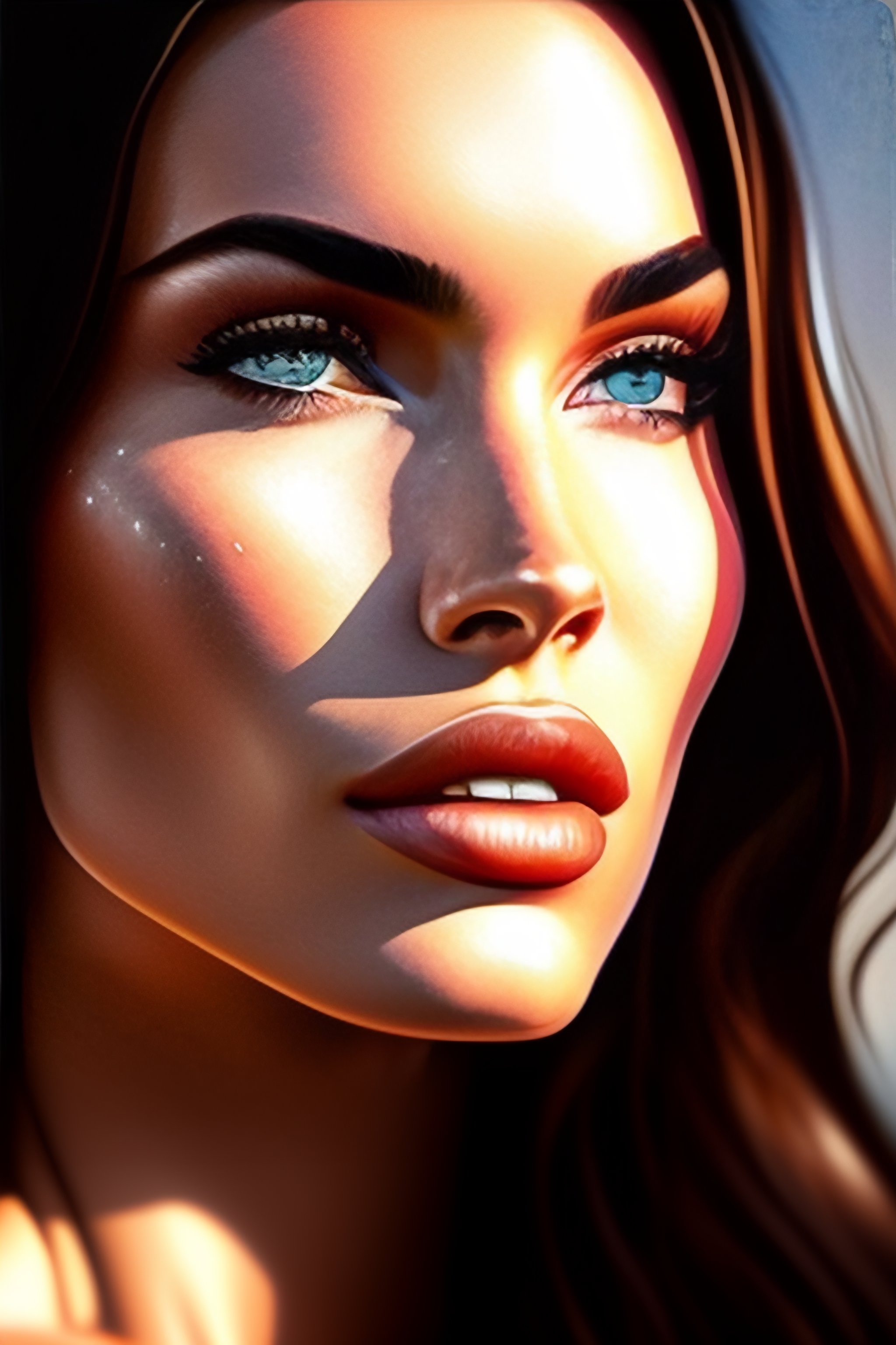 Lexica - Megan fox closeup of face. large wet lips. hyperrealistic ...