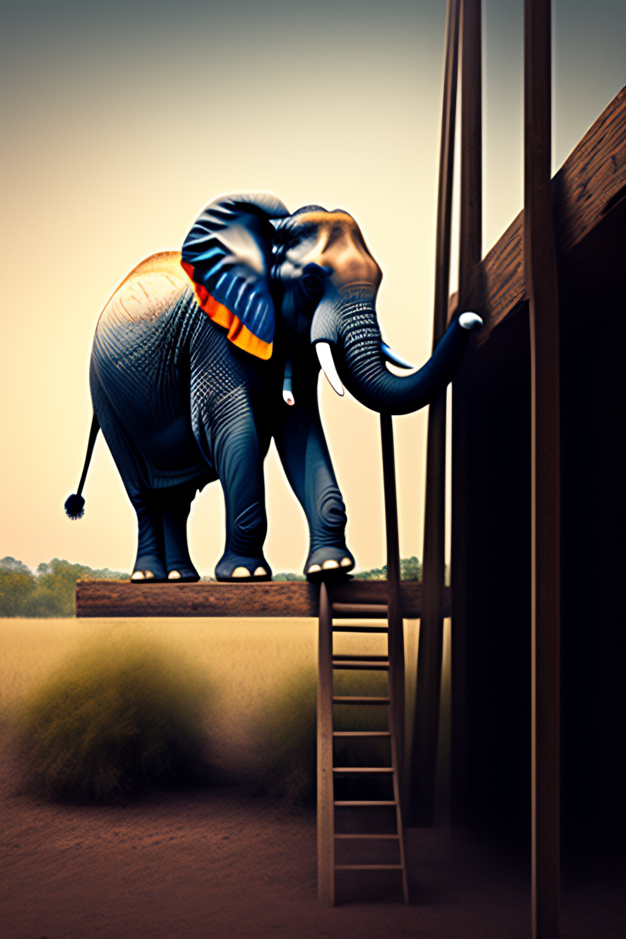 Lexica - Elephant climbing a ladder