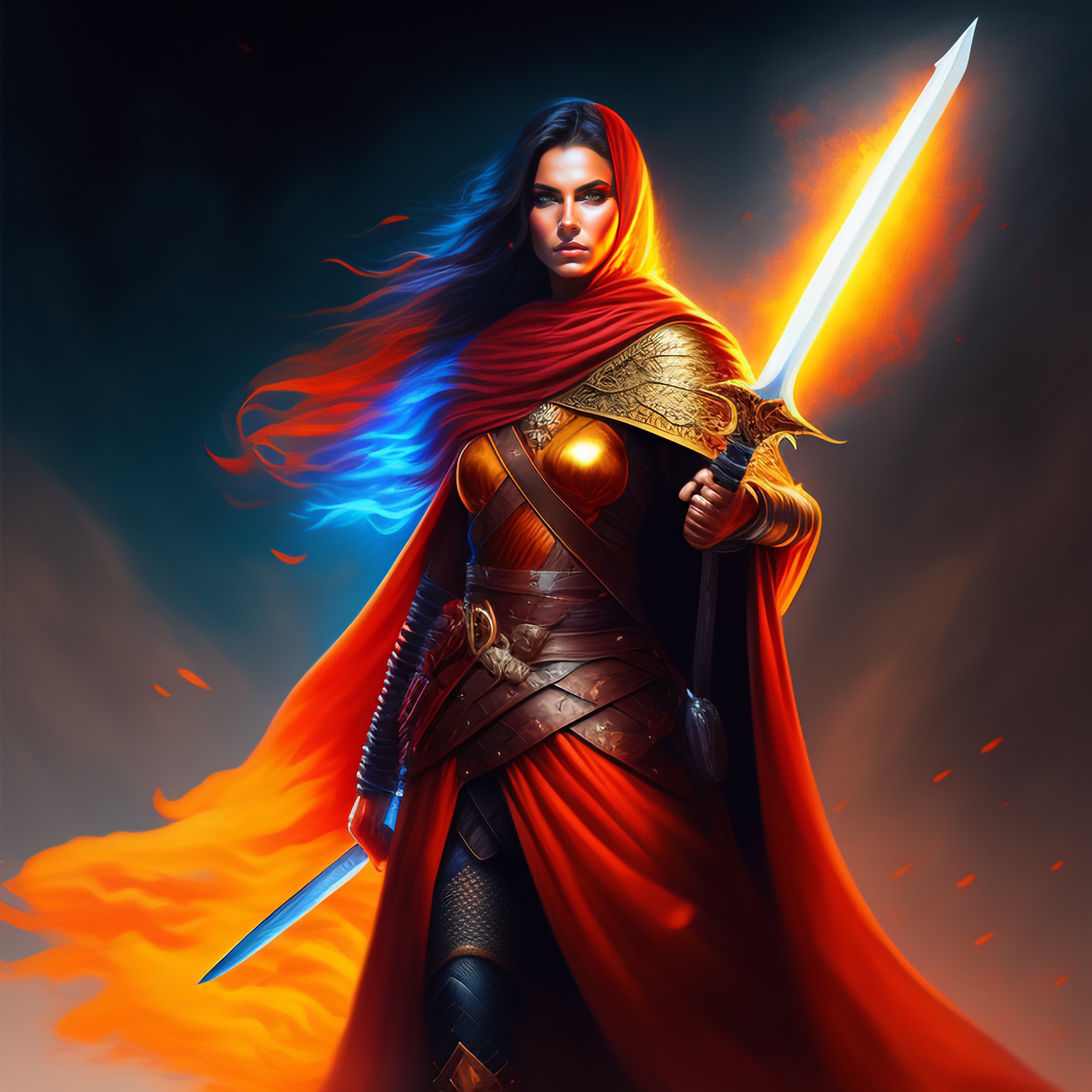 Lexica - Pixel art warrior woman, sword, cape, warm color palette, dark ...