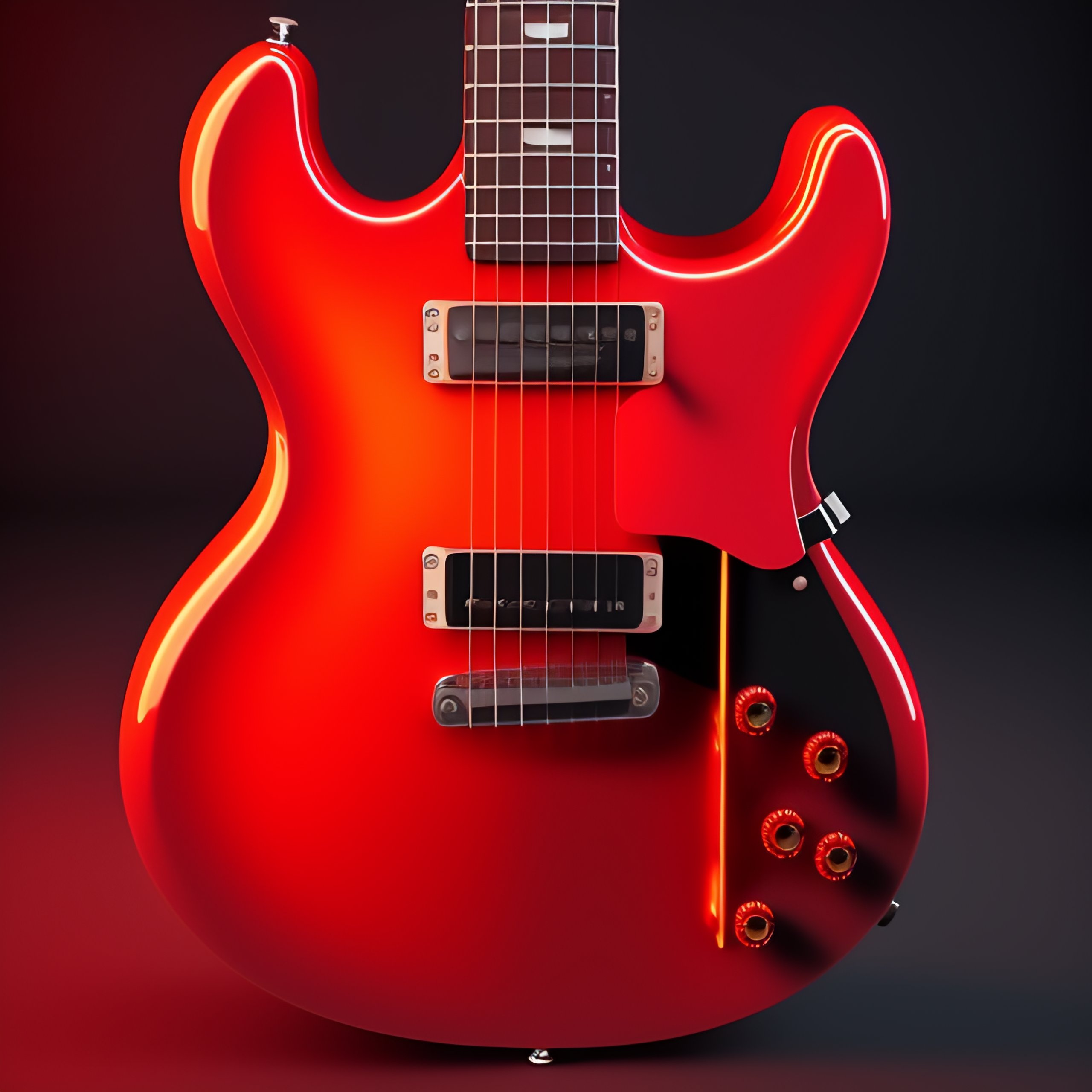 Lexica - Neon orange red color les paul guitar 3D octane render