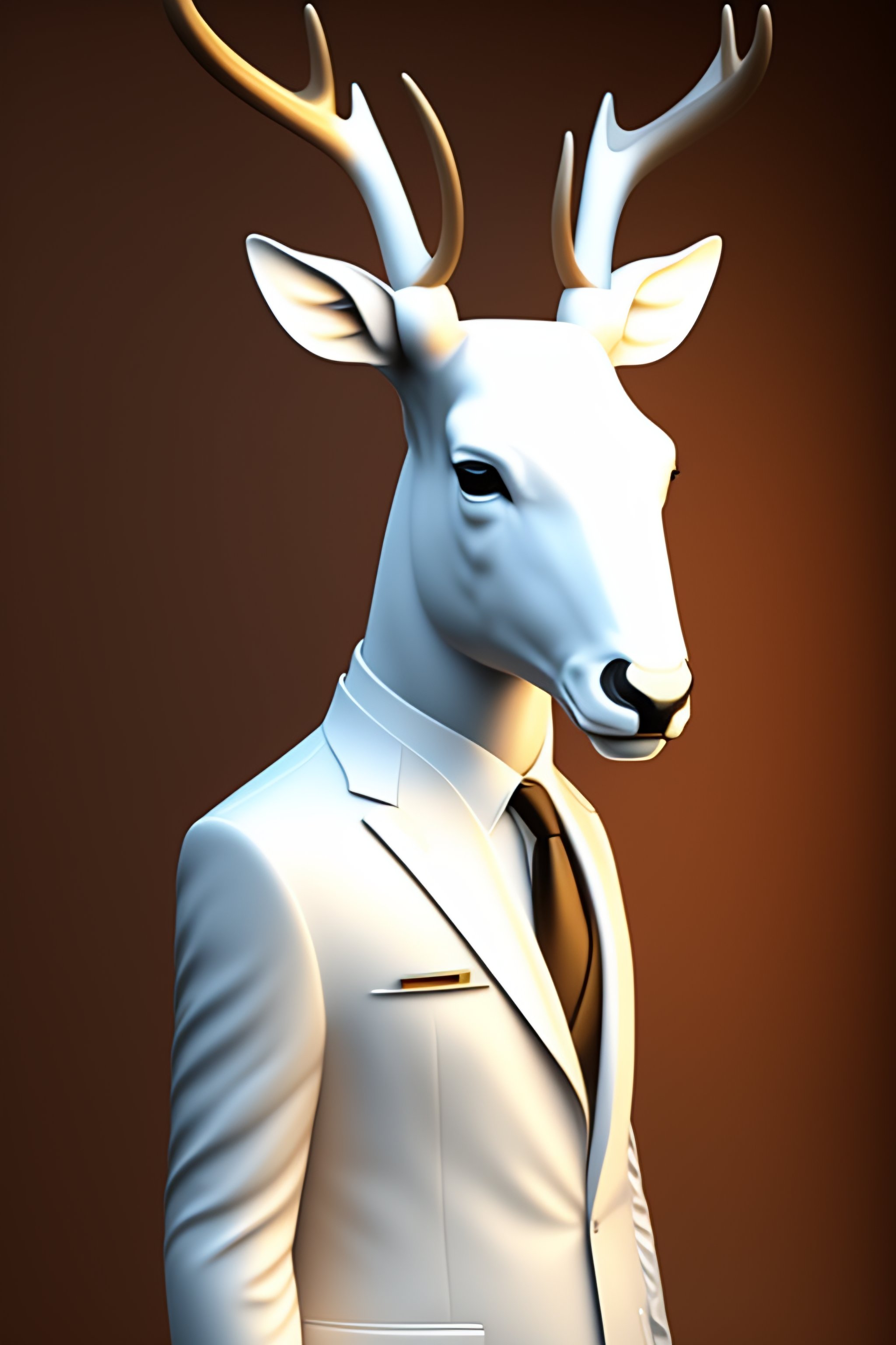 Lexica - White body man suit deer head cartoon