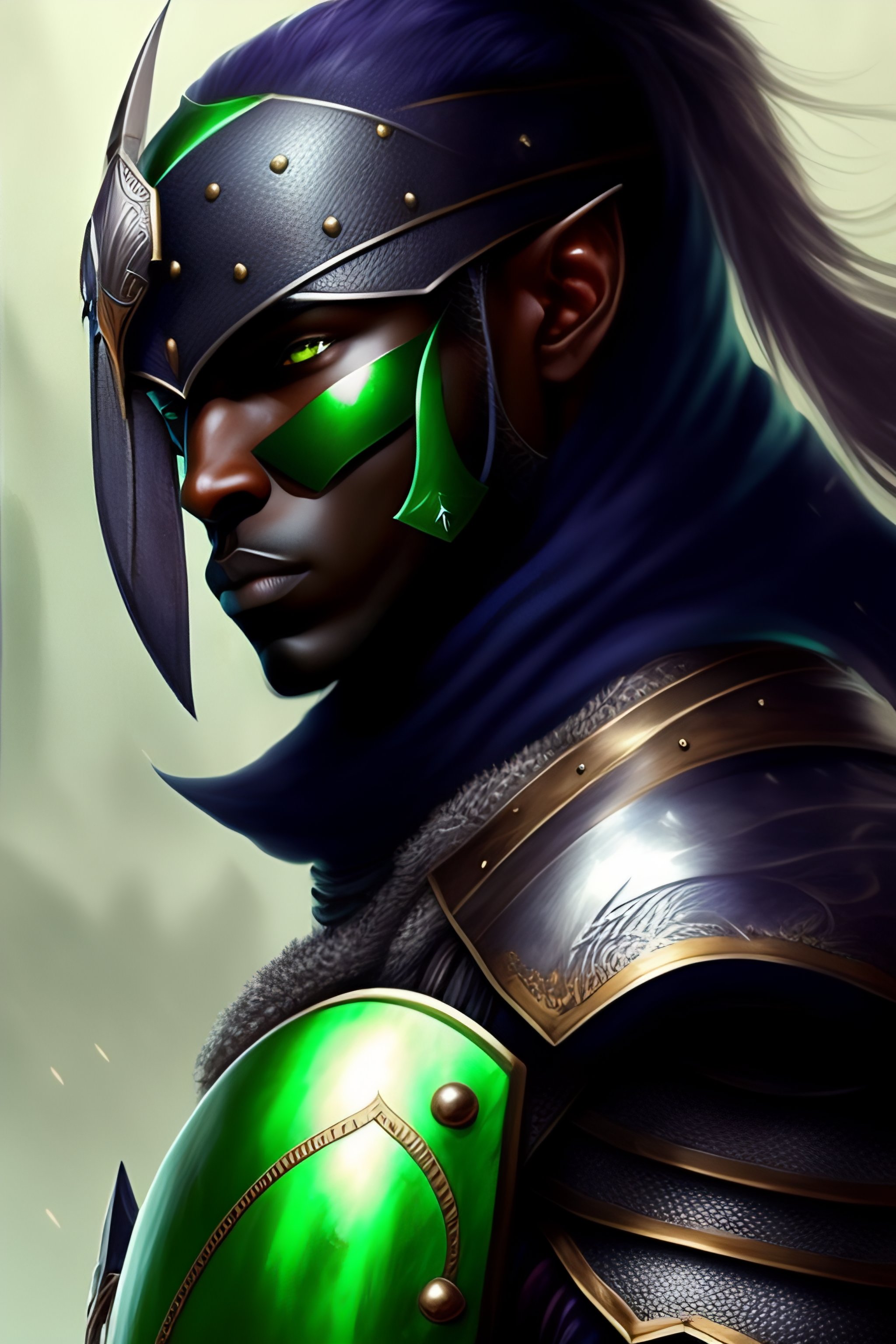 Lexica - Half-drow male good warrior Green eyes and basic mail armor ...