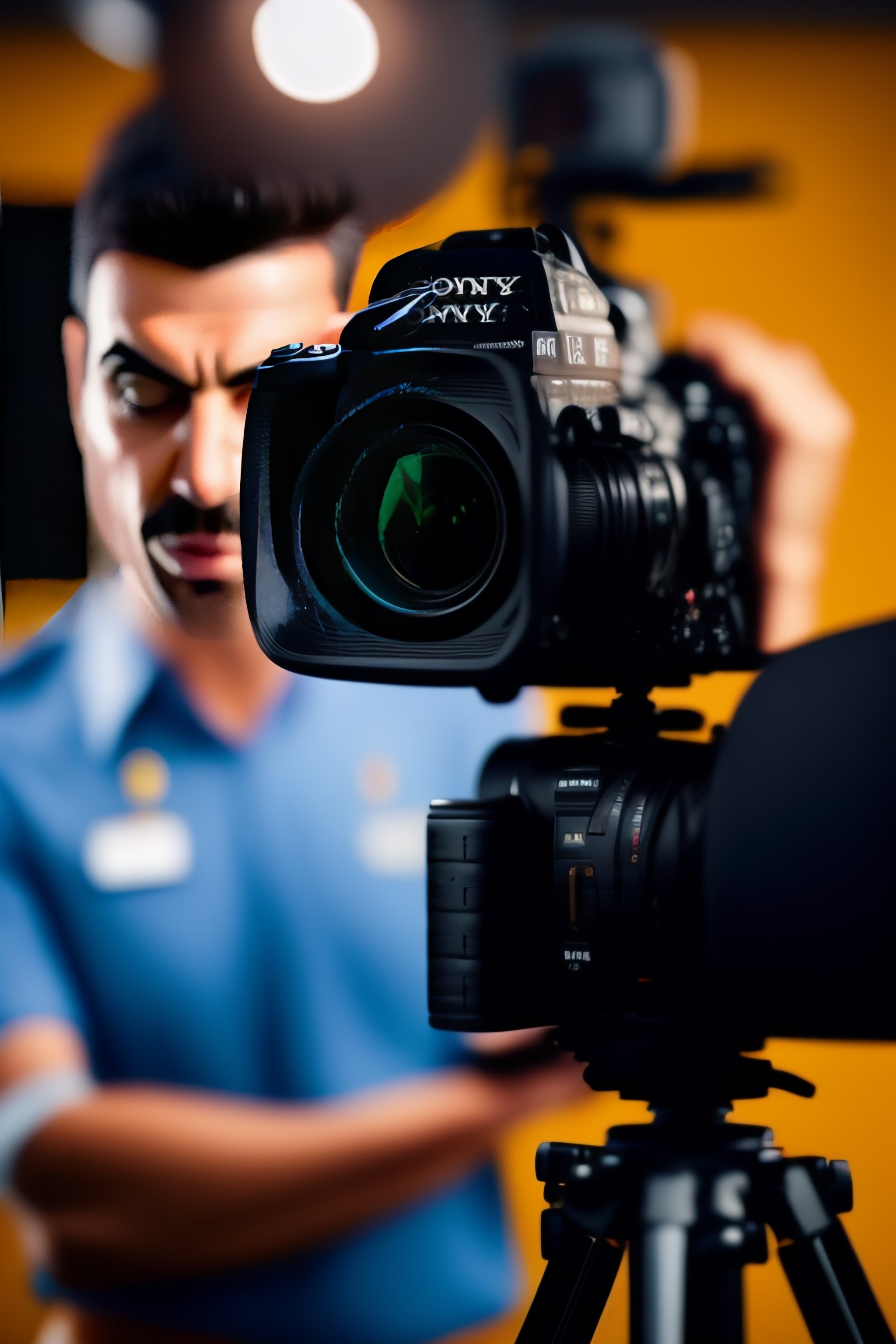 Lexica - Create an image of a cameraman standing behind a video camera ...