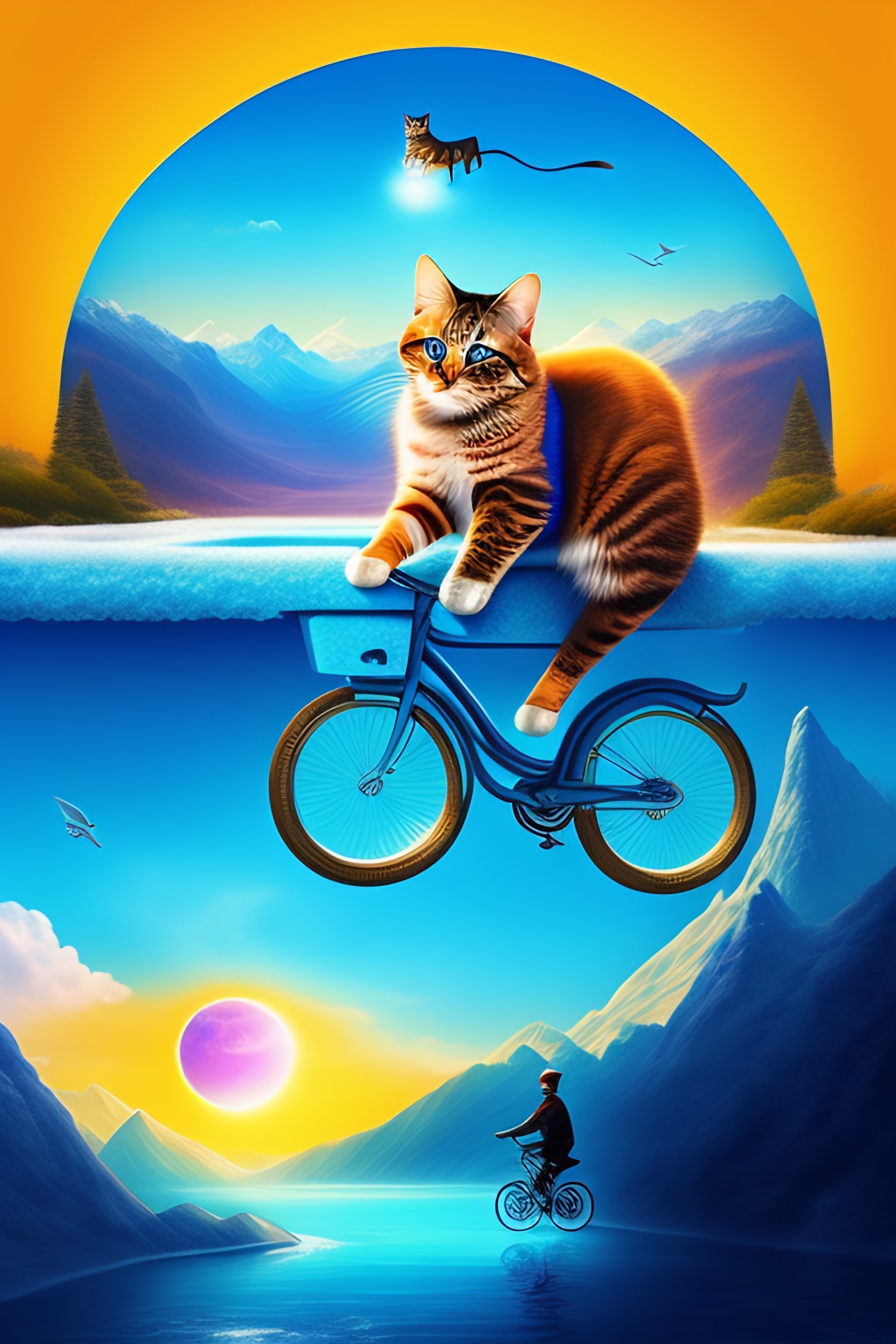 Lexica - A cat below a sunshine river between snowing mountain and a ...