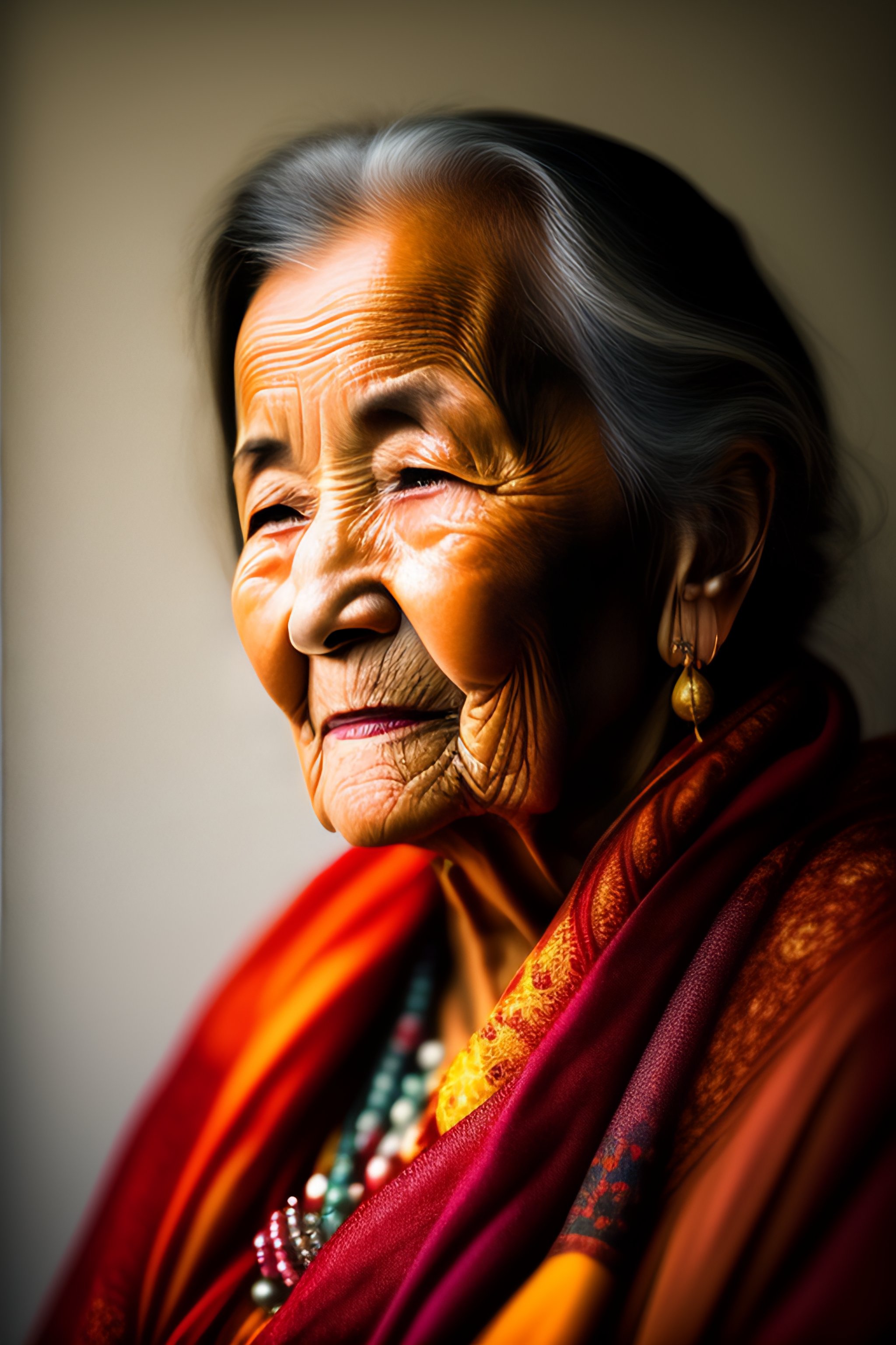 Lexica - A photography of old woman protrait in profile, she has six ...