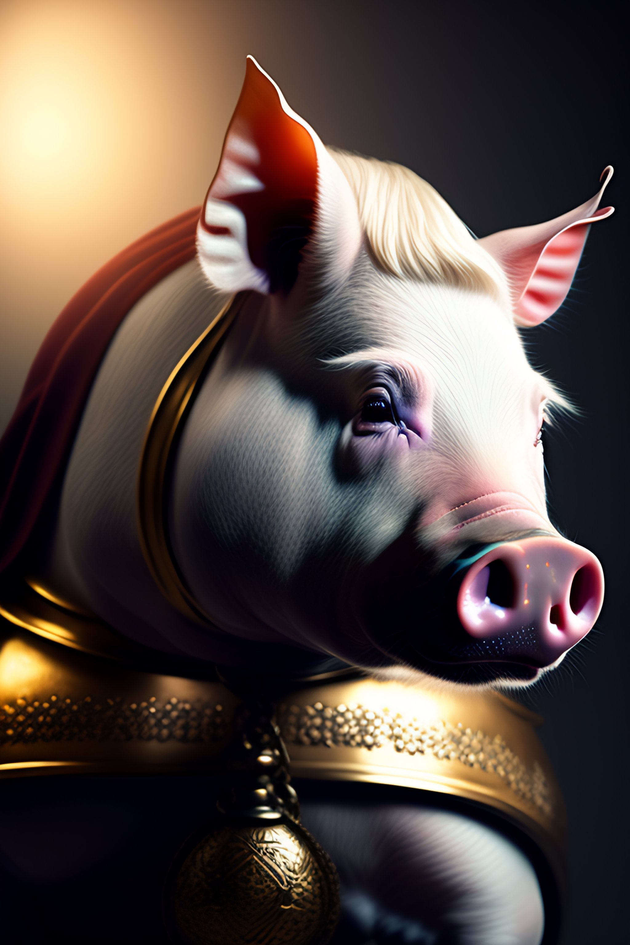 Lexica - An ultrarrealistic photo of a knight pig holding a mace ...