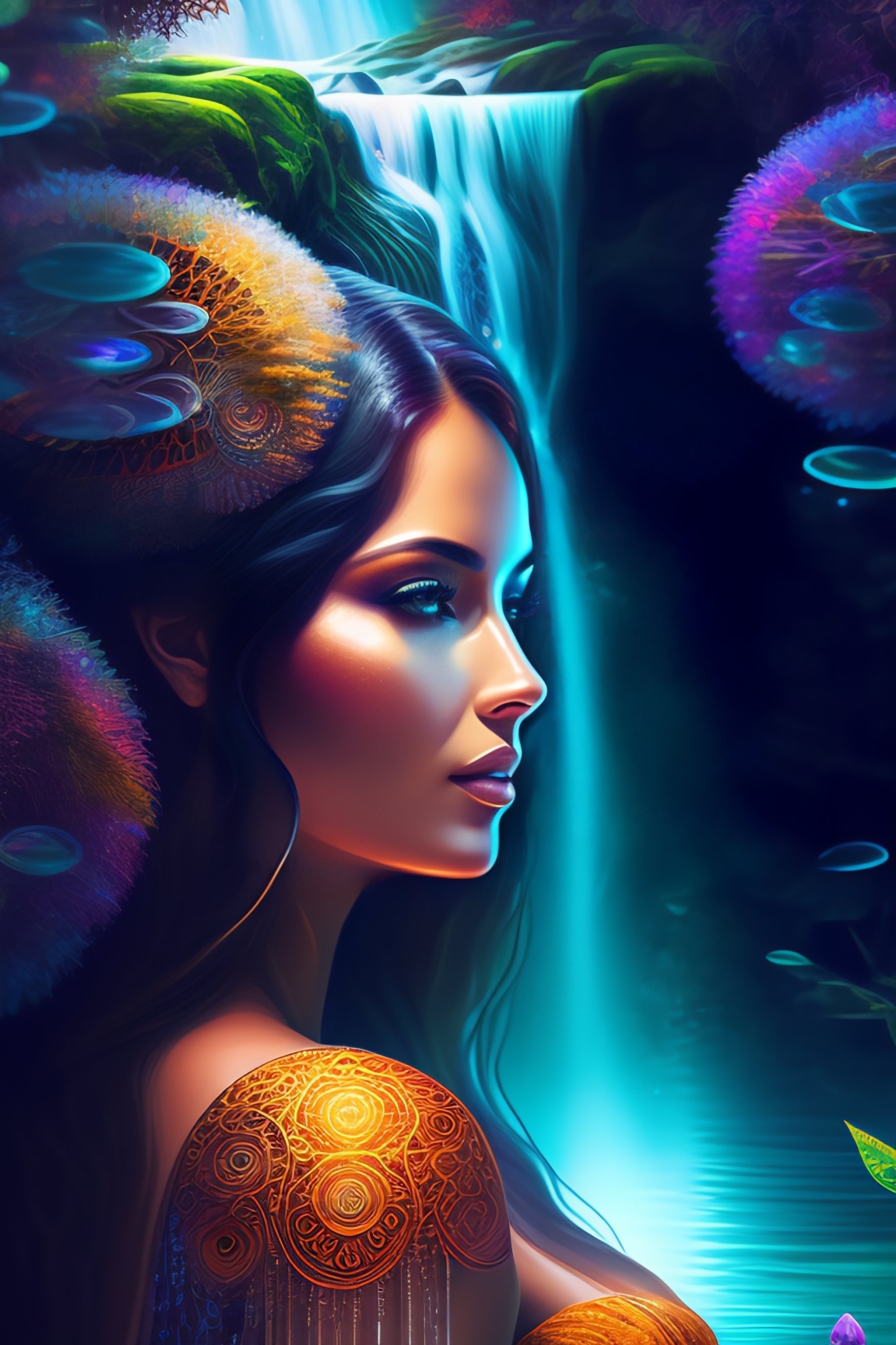 Lexica - A woman in the waterfalls, centered,, Fractals made of ...