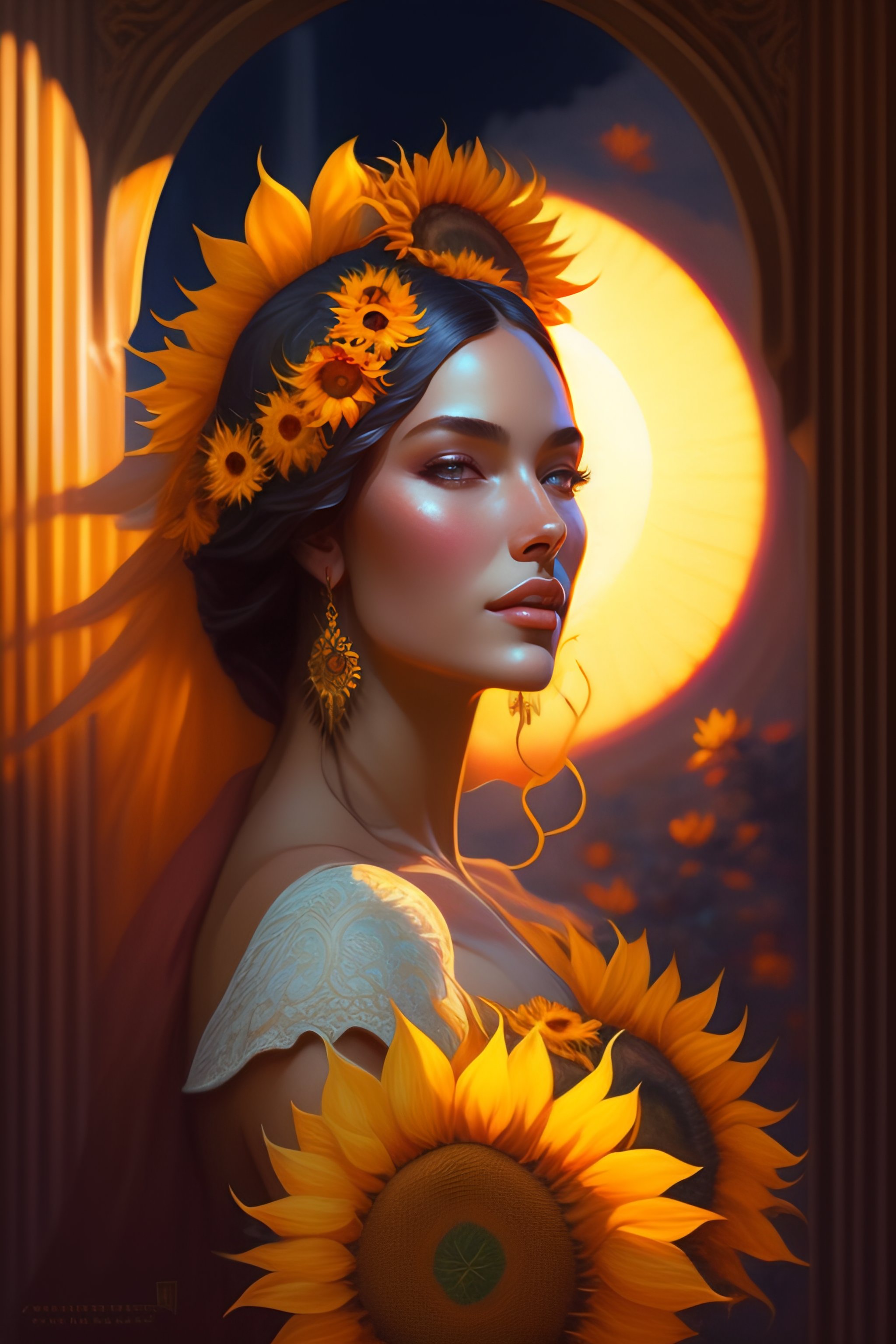 Lexica - A big medieval style sun at the top and sunflowers at the ...