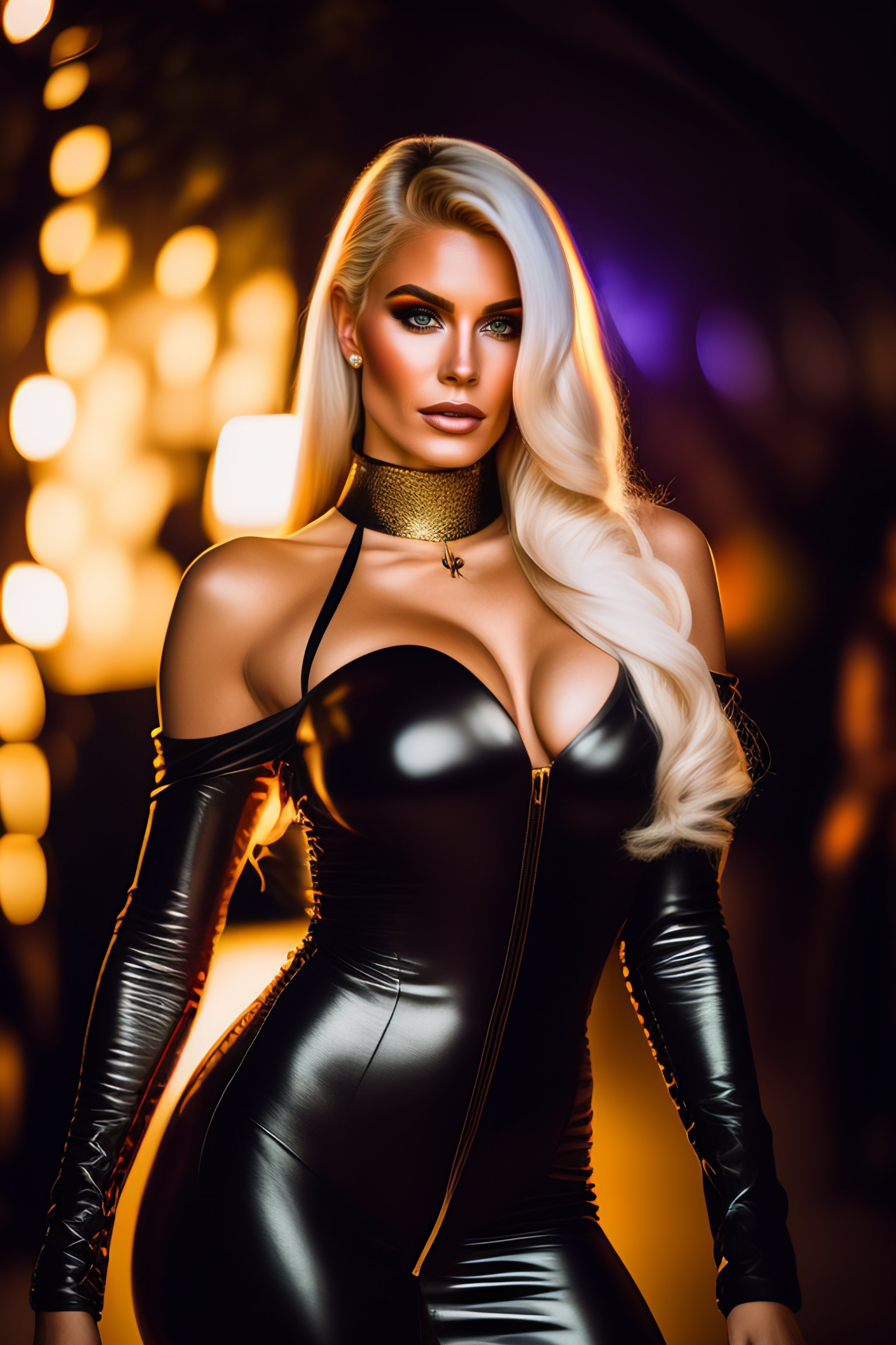 Lexica - Ektar 400 portrait of a super slim blonde women wearing a stunning black leather outfit ...