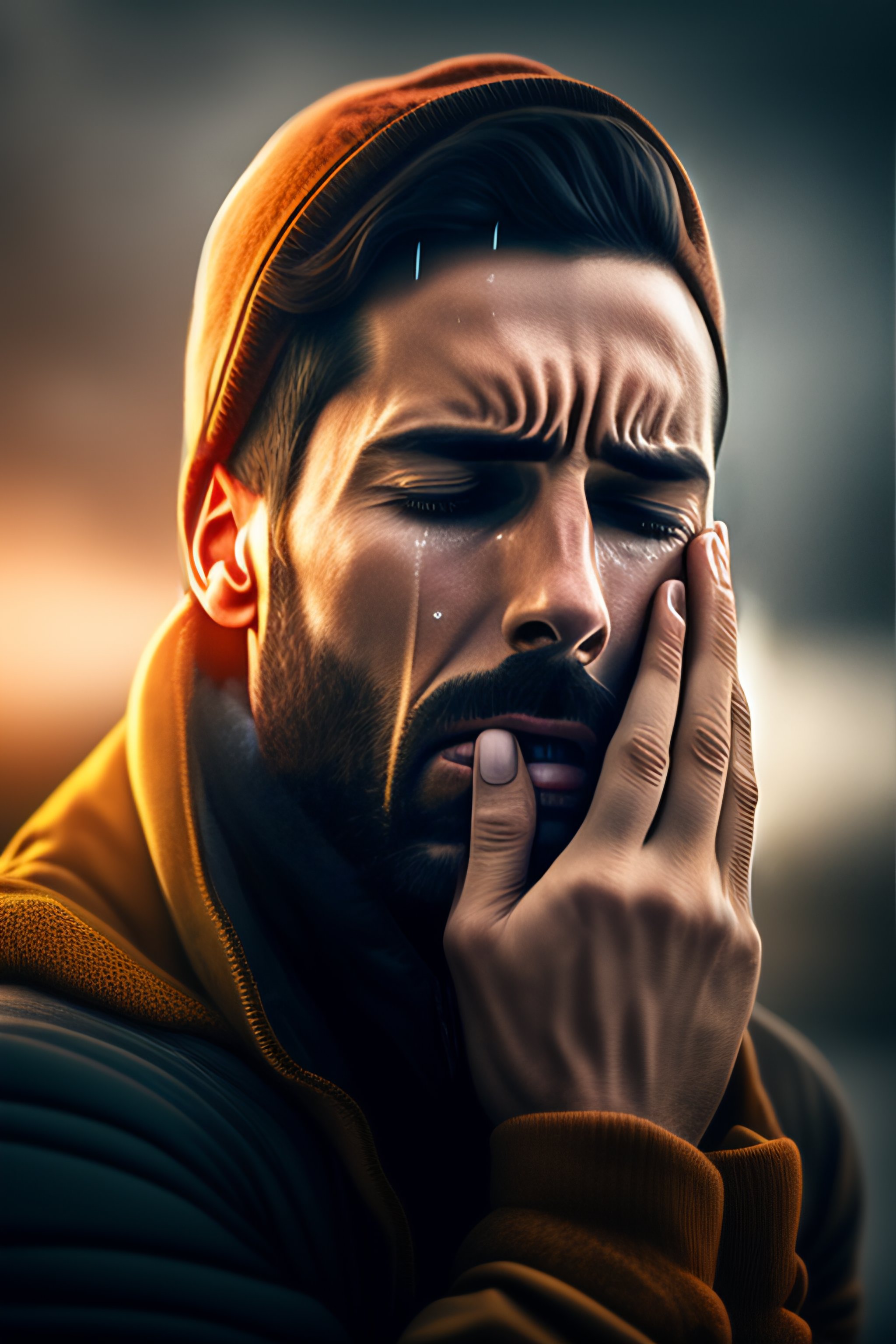 Lexica - Man in pain,crying for help,sinking into sadness,realistic 8k