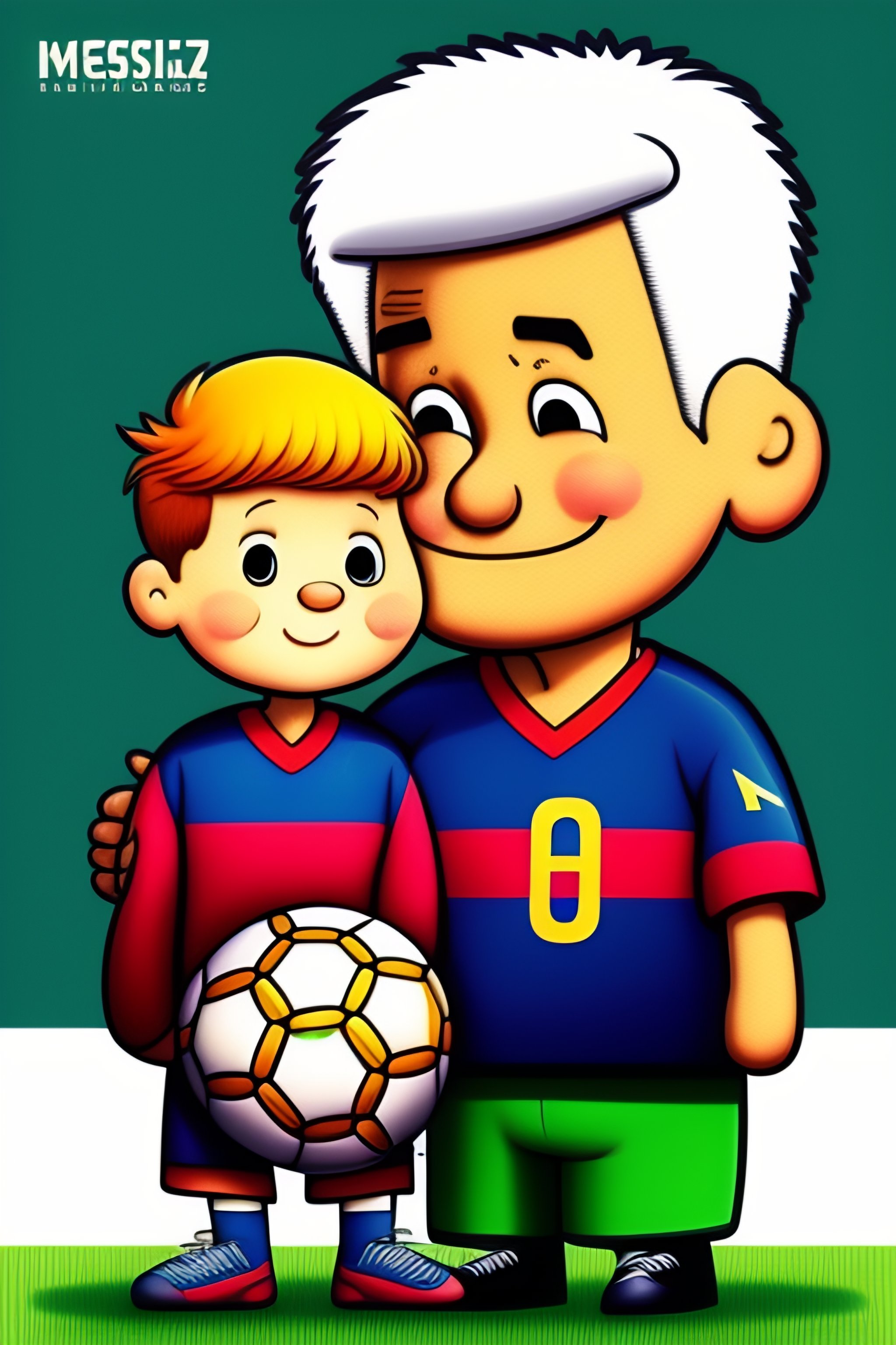 Lexica - Cartoon of Messi as a kid with a grandma, schulz style