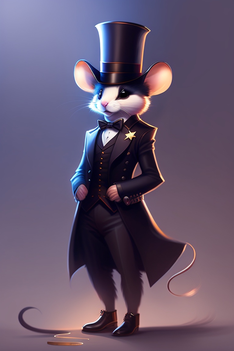 Lexica - A mouse wearing a tuxedo and a top hat, character concept art