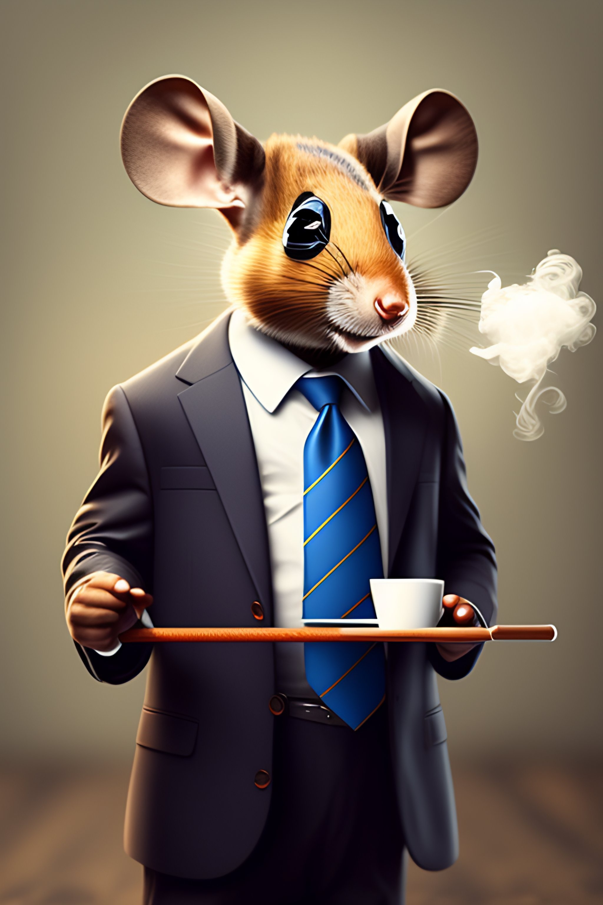 Lexica - Anthropomorphic businessman mouse smoking in the office