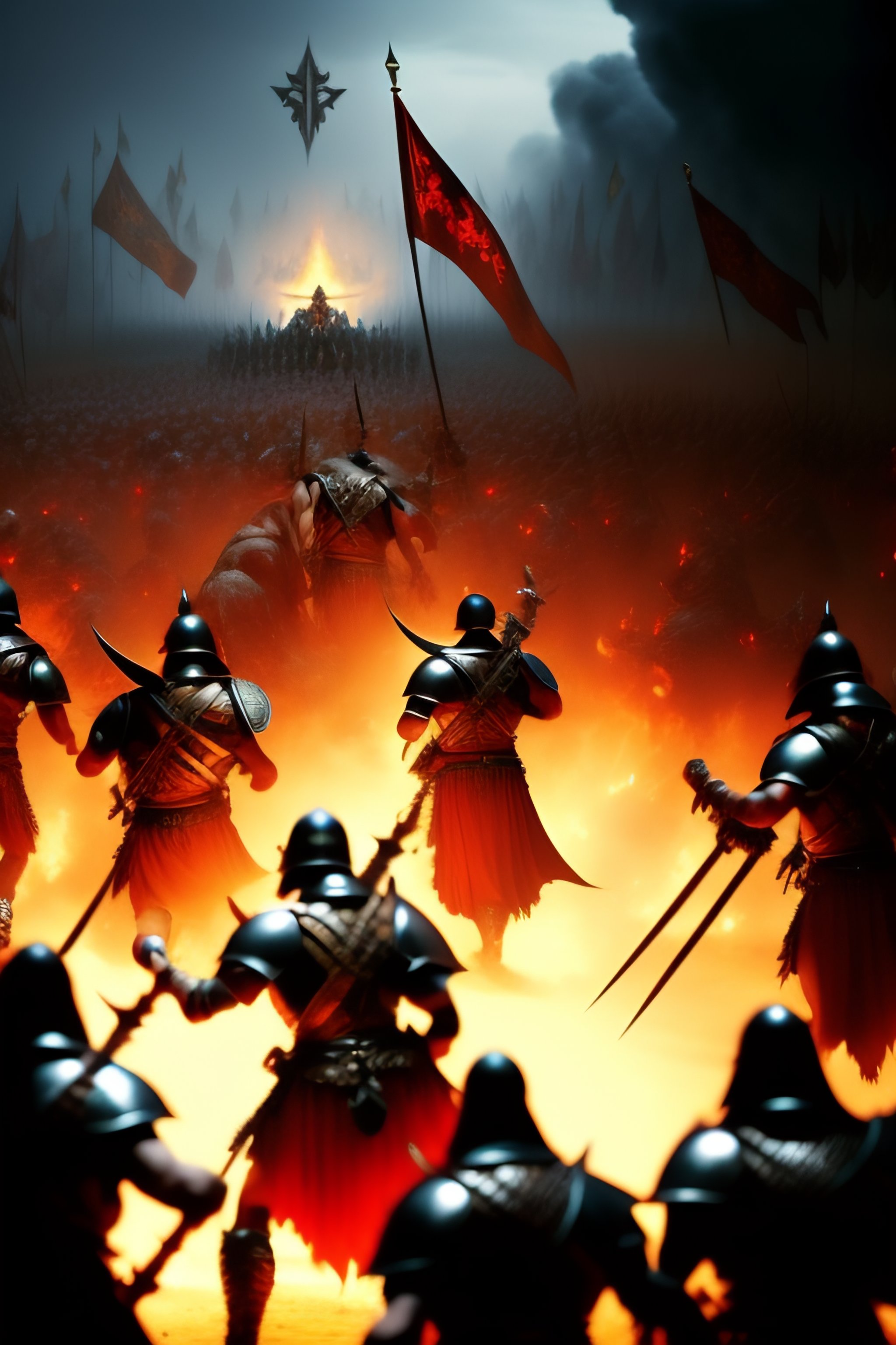 Lexica - A roman army fighting a demon army on a battlefield covered in ...