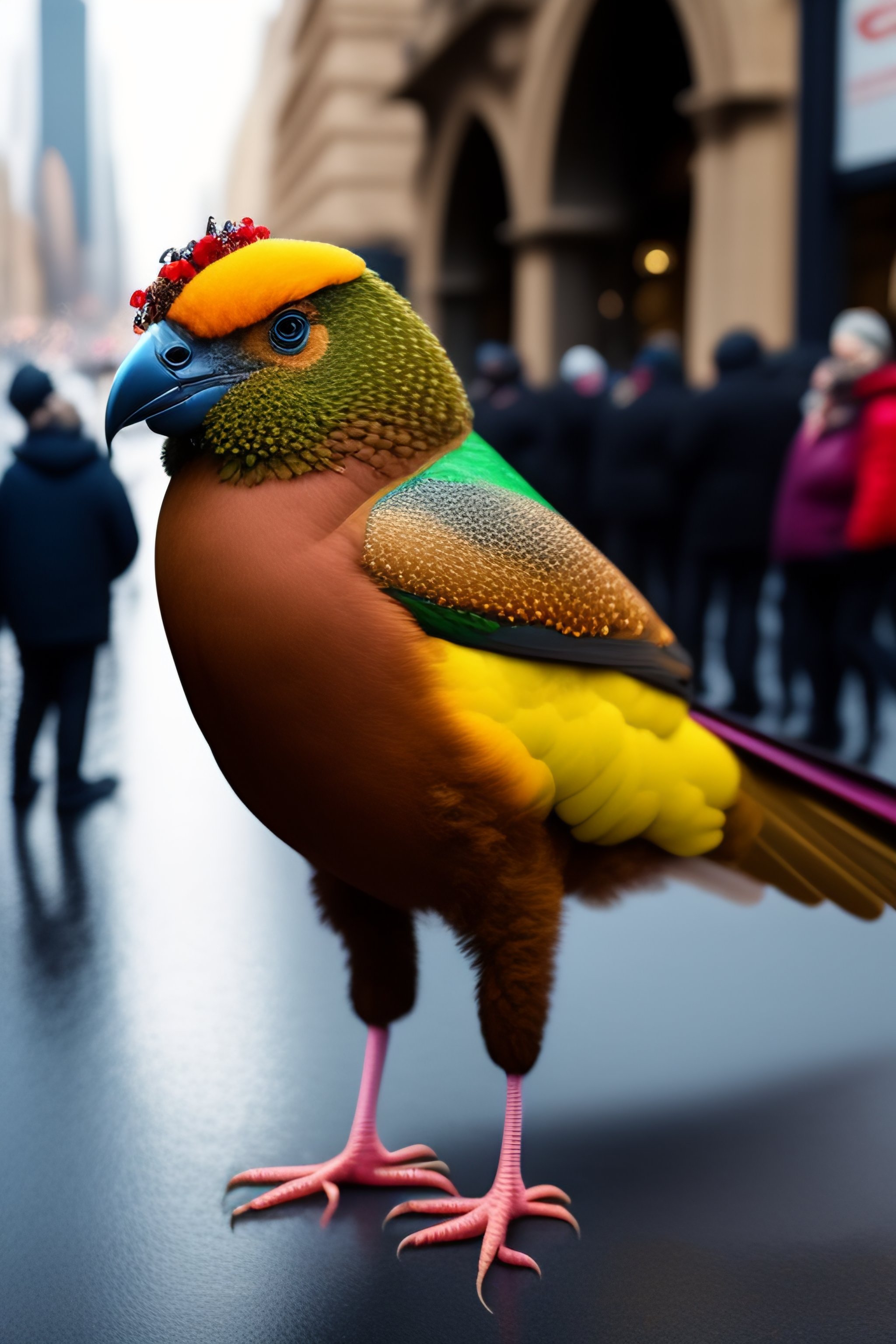 Lexica - A human-sized bird, dressed like flava flave, seen from the ...