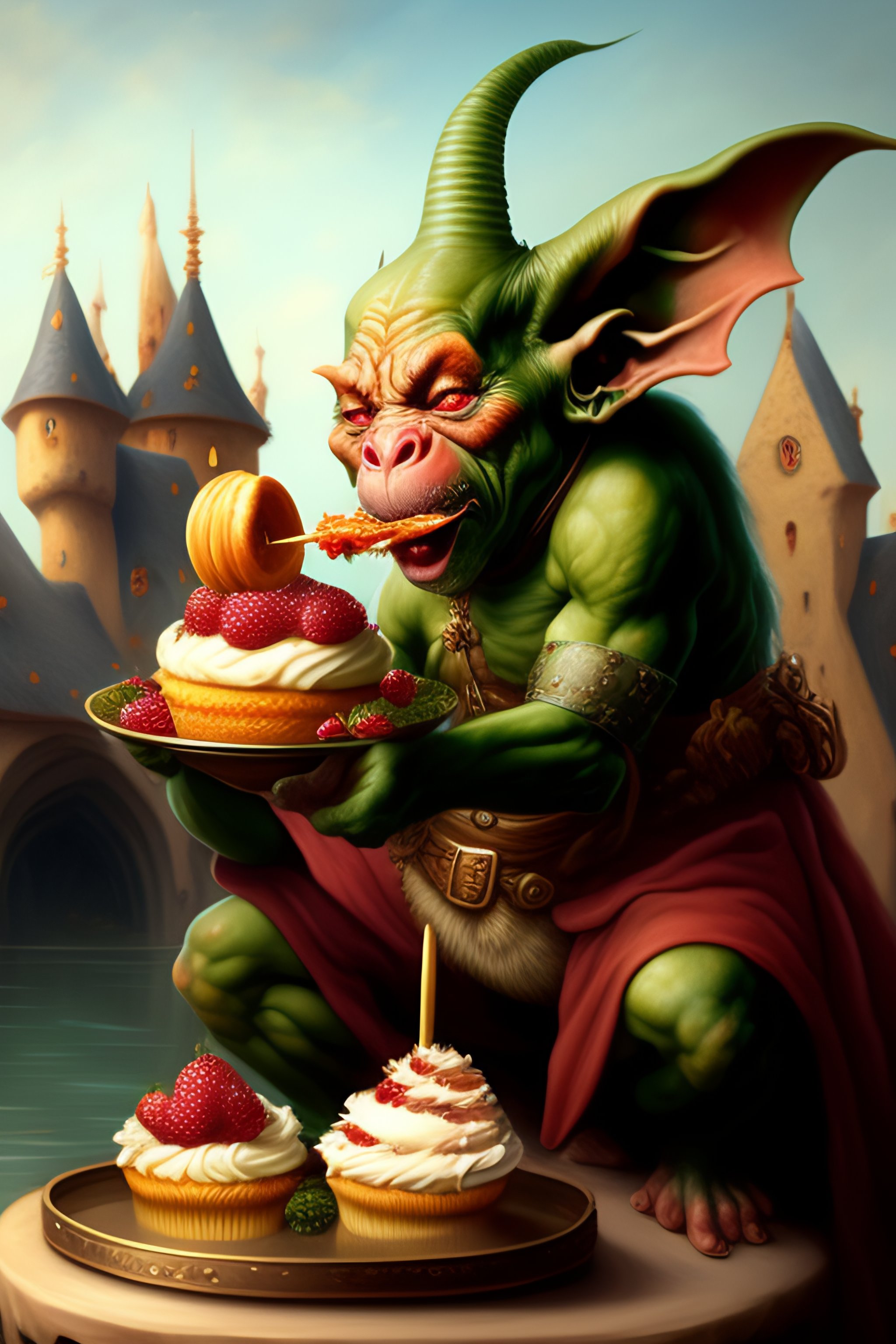 Lexica - Medieval goblin eating cakes painted by hieronymus bosch ...