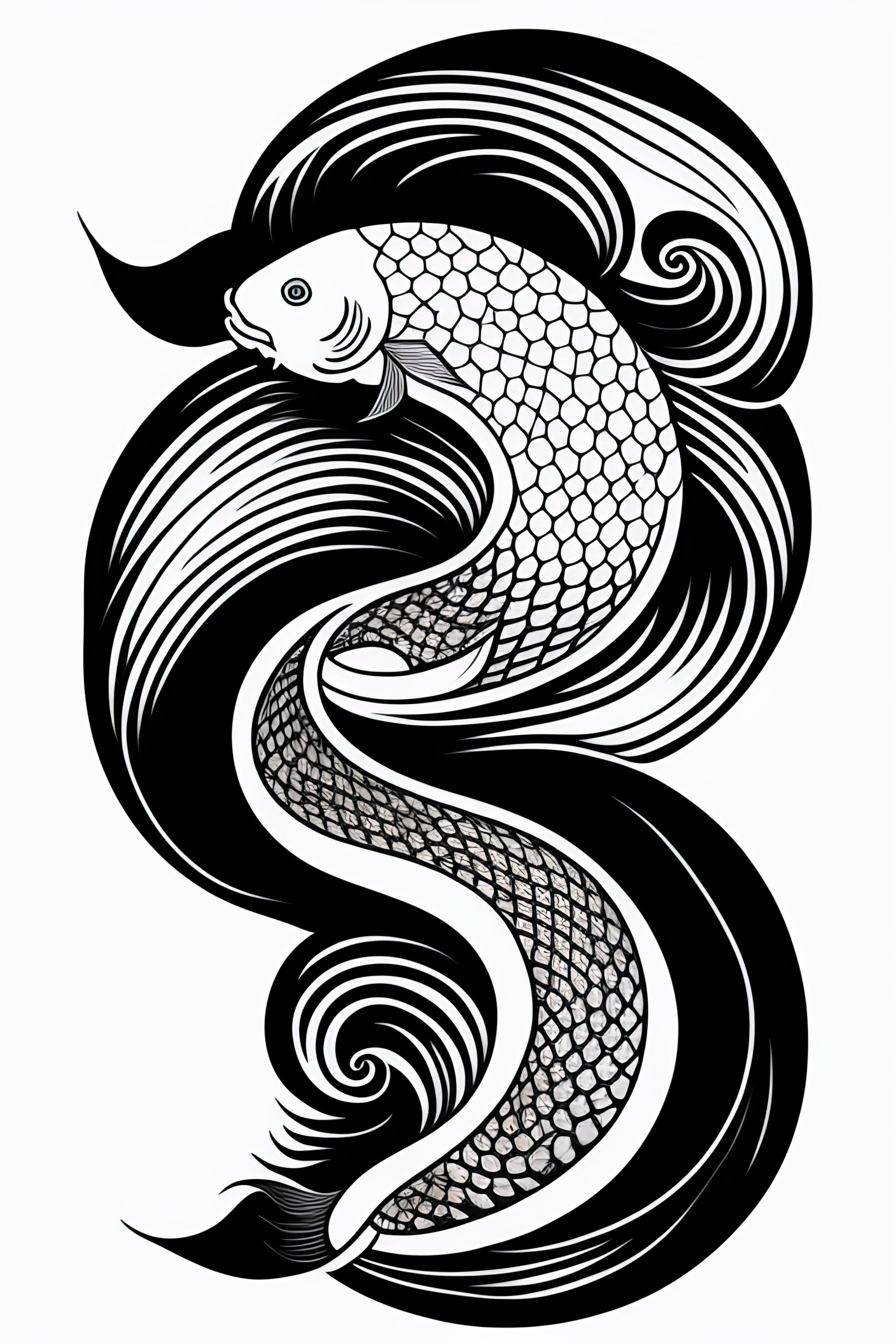 Lexica - A koi carp, irezumi, Japan, japanese style, drawing, line work ...