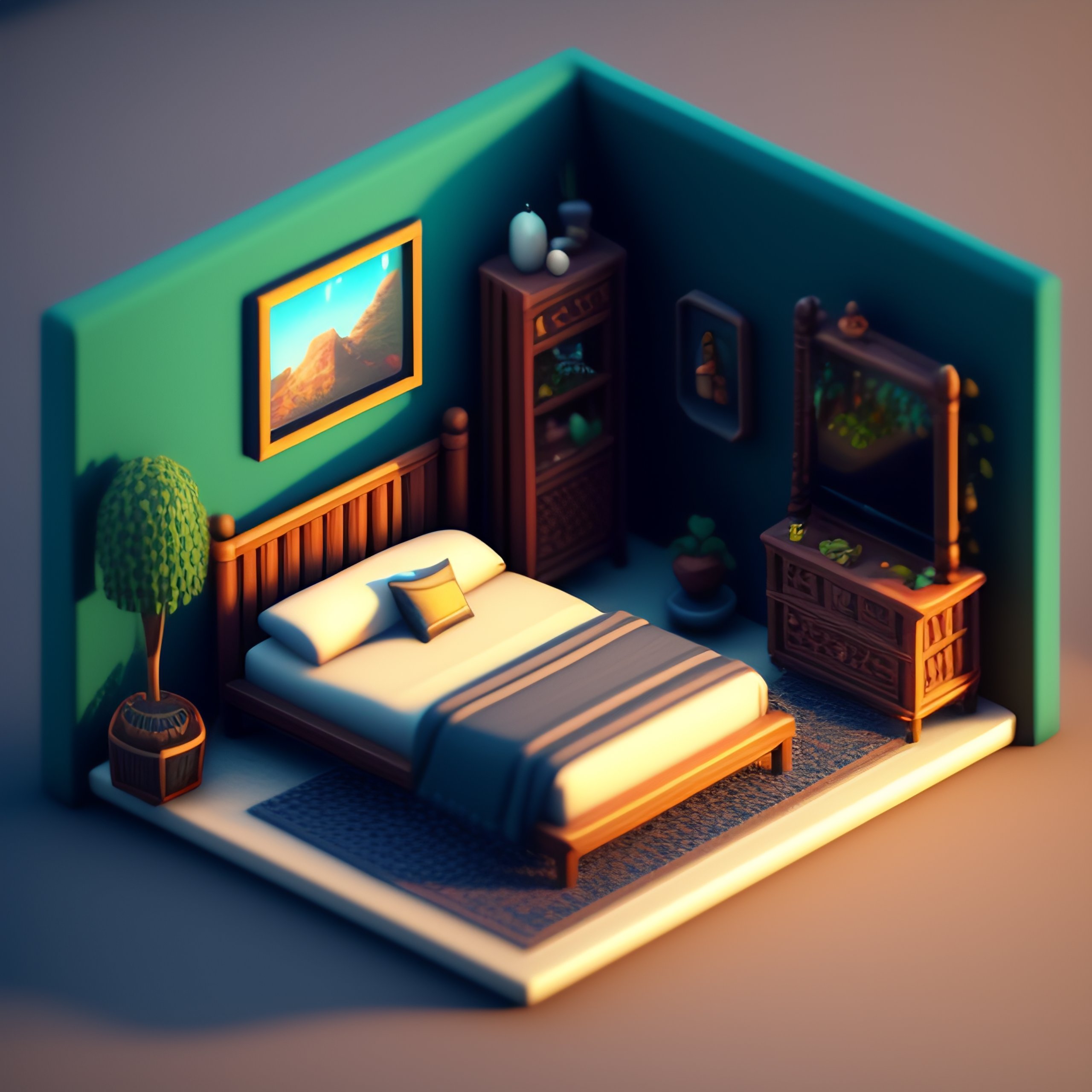 Lexica - Detailed isometric bali bedroom, video games, very cozy ...