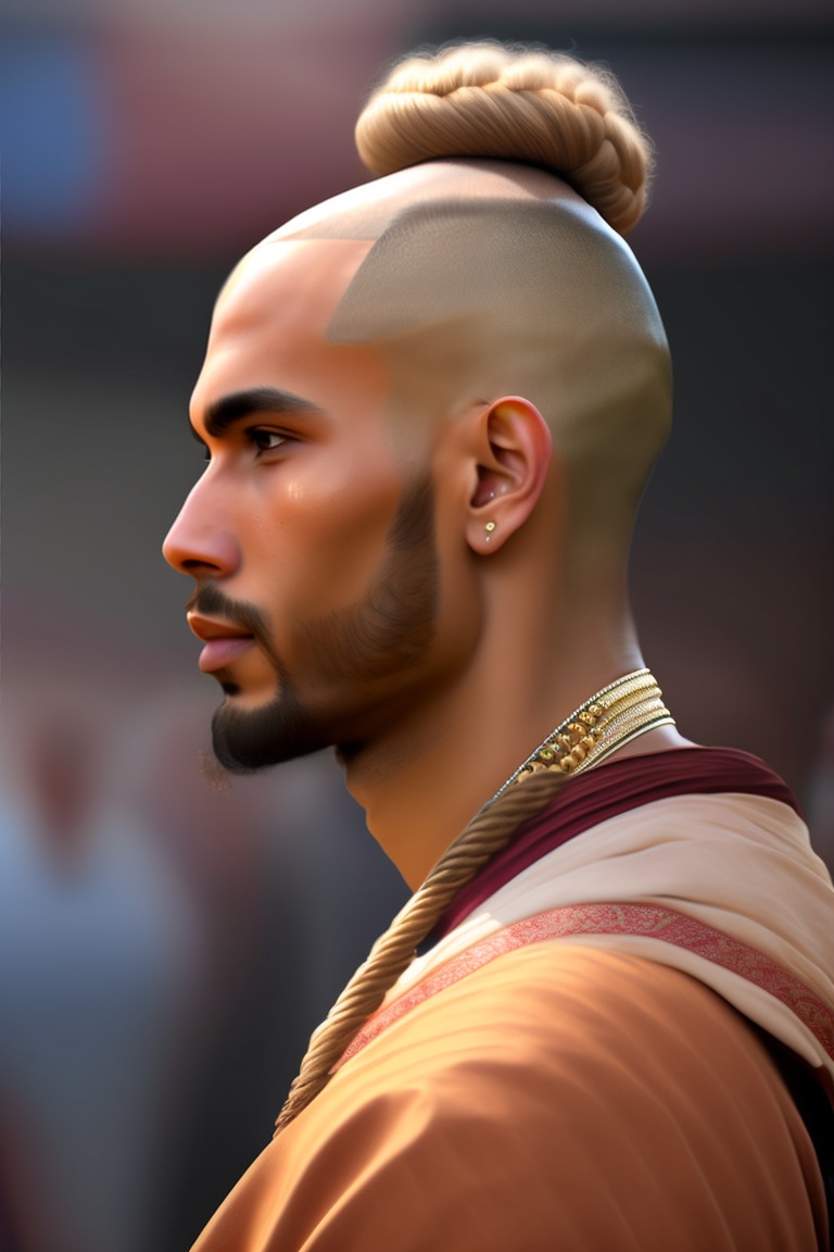 Lexica - Human white male, monk, shaved hair with one long braid ...