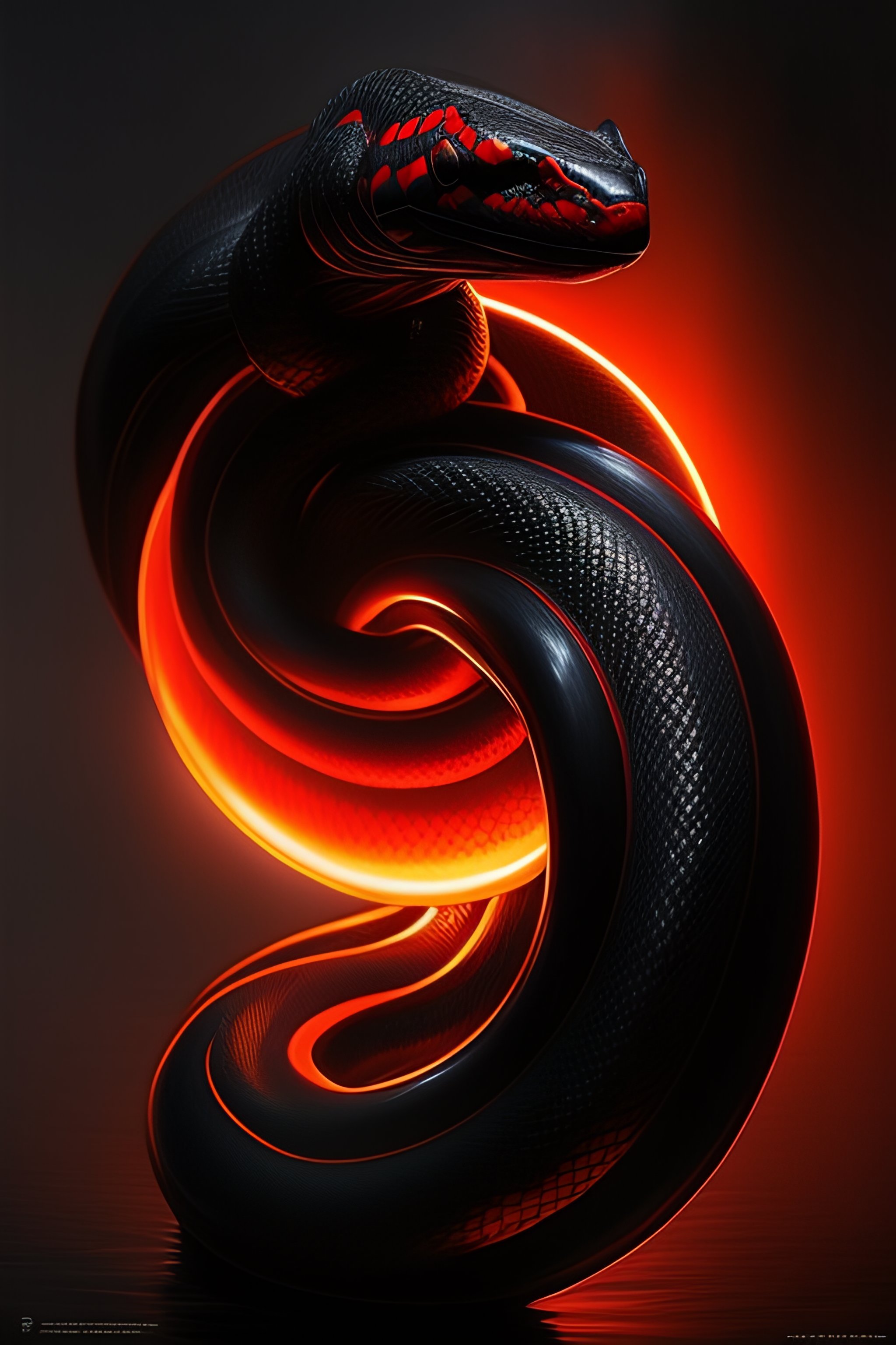 Lexica - Black colored snake!, red snake eyes, coiled body, threatening ...