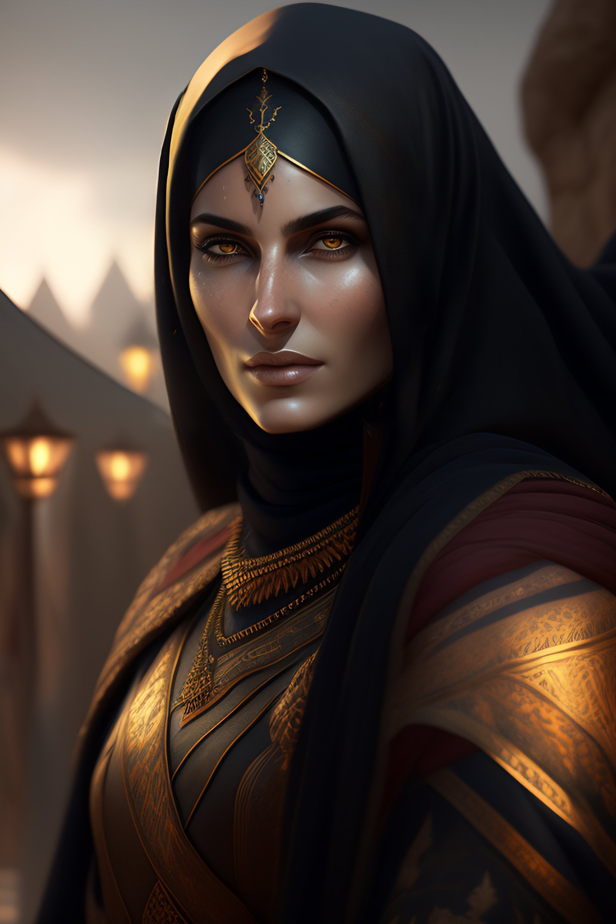 Lexica - Portrait of medieval arab woman, dark colors, winds of winter ...
