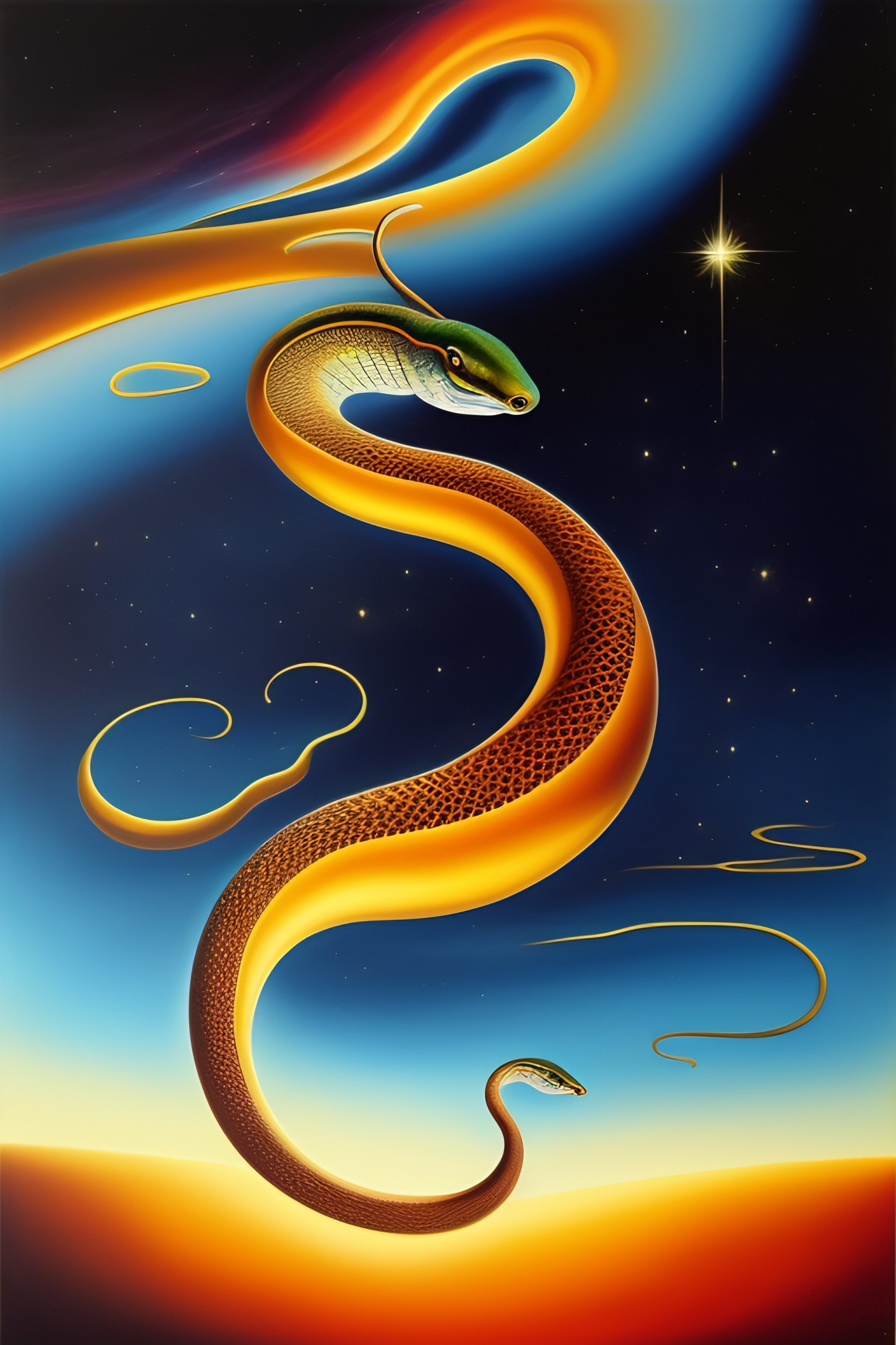 Lexica - An oil painting by salvador dali a snake like creature flying ...