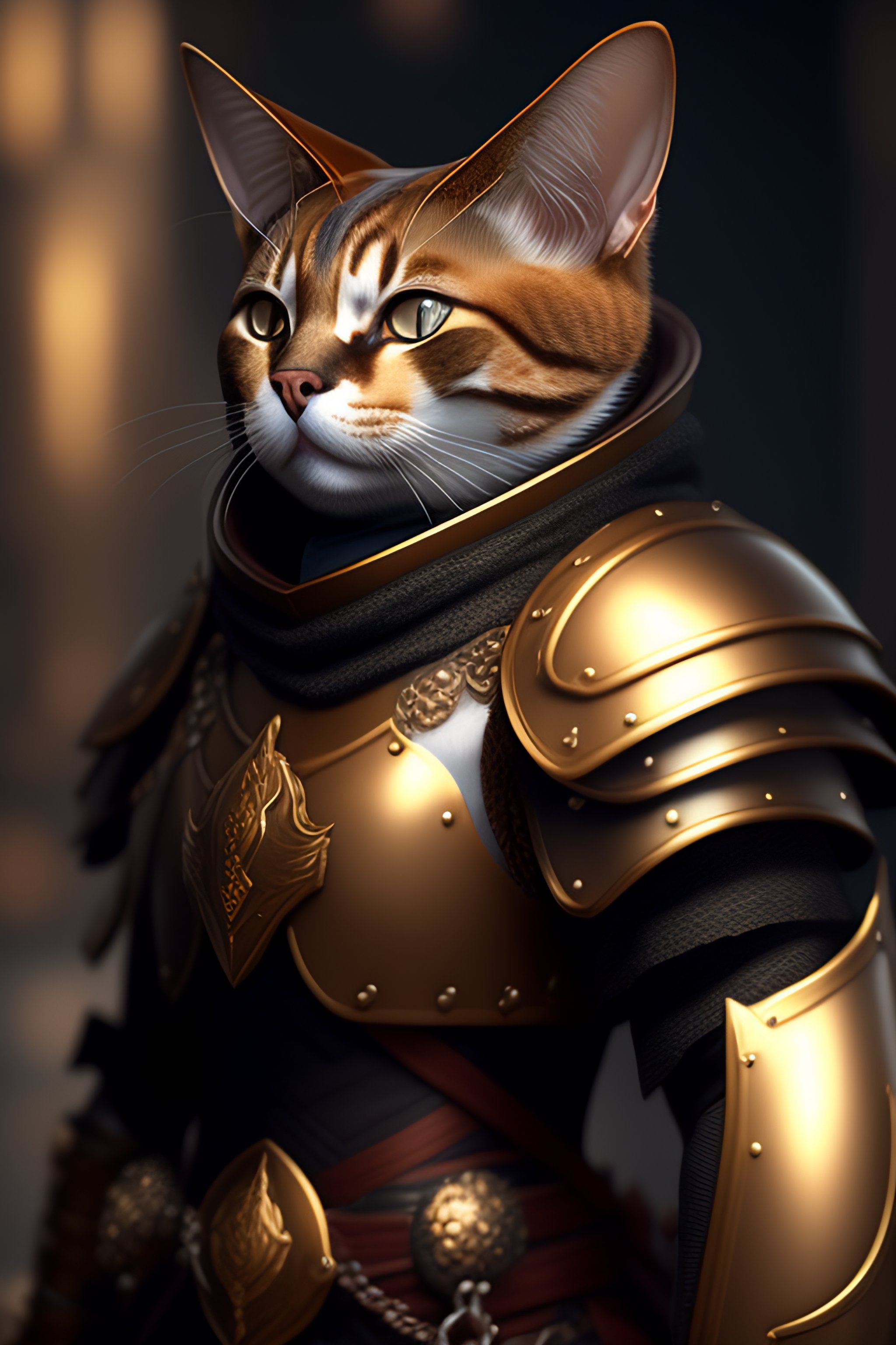 Lexica - A cat wearing a armor, a character portrait by Brian Despain ...