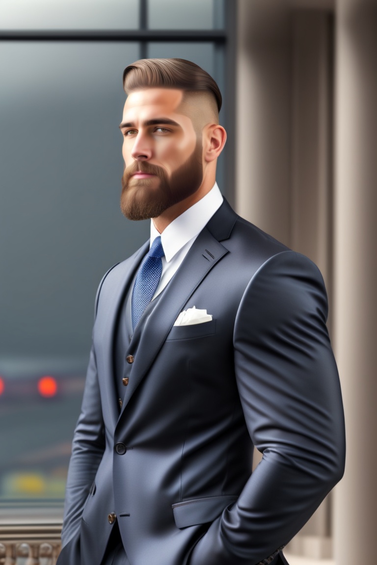 Lexica - A middle-aged security guard in a suit without a tie, with a ...