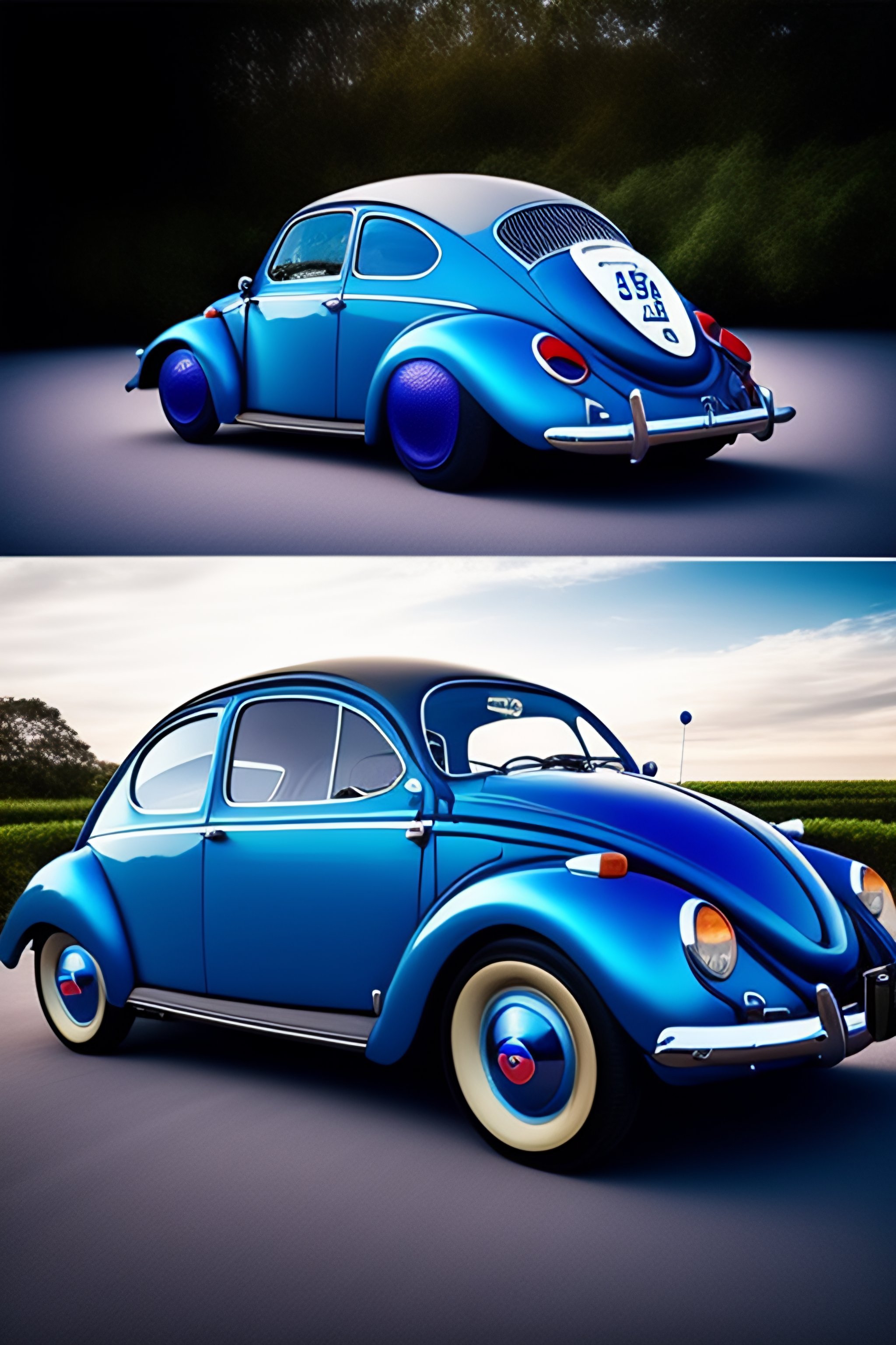Lexica - 1957 sapphire blue volkswagen bug with a unicorn horn on ...