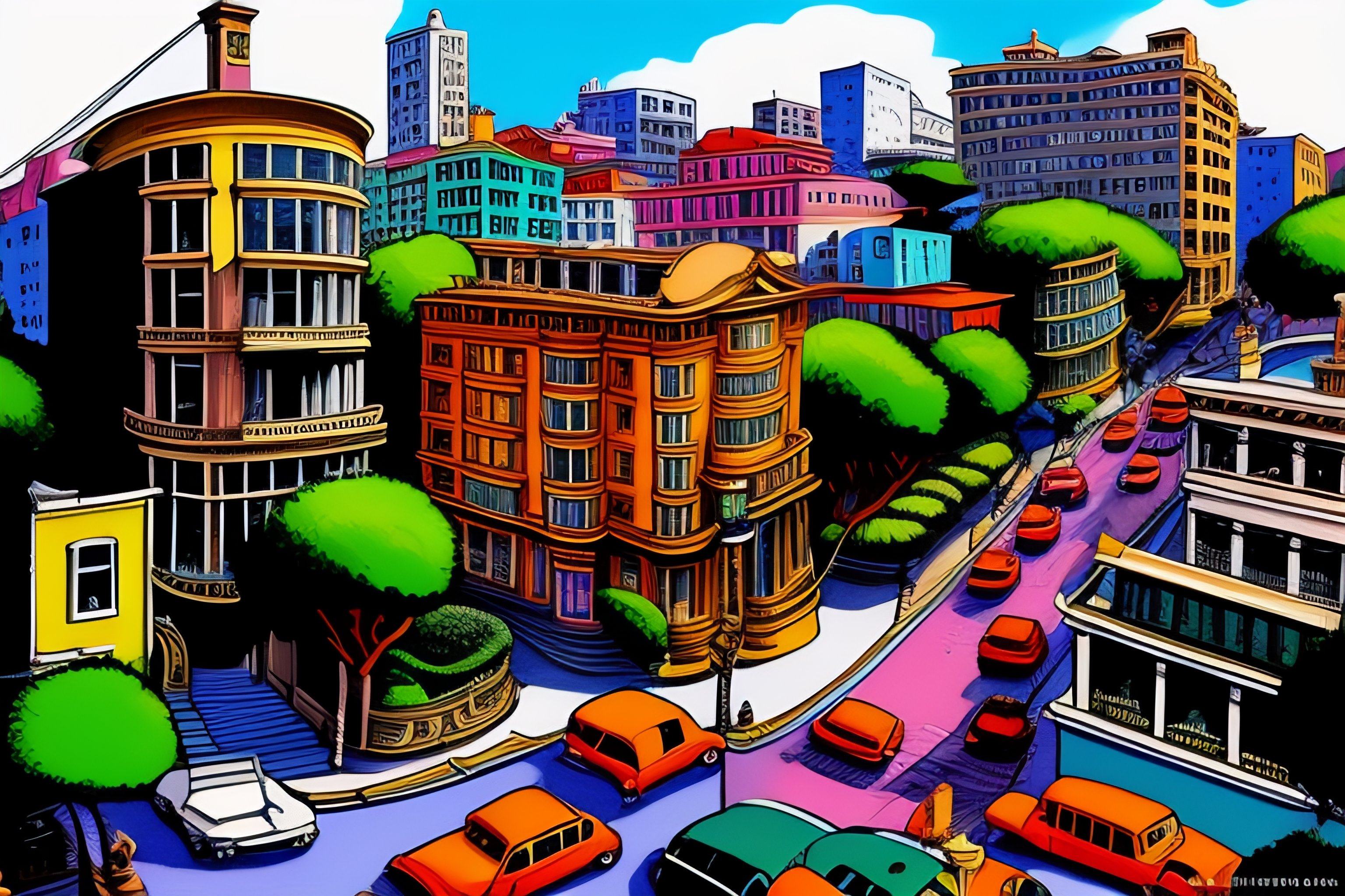 Lexica - Maximalist chaotic Lombard Street San Francisco, birds eye ...